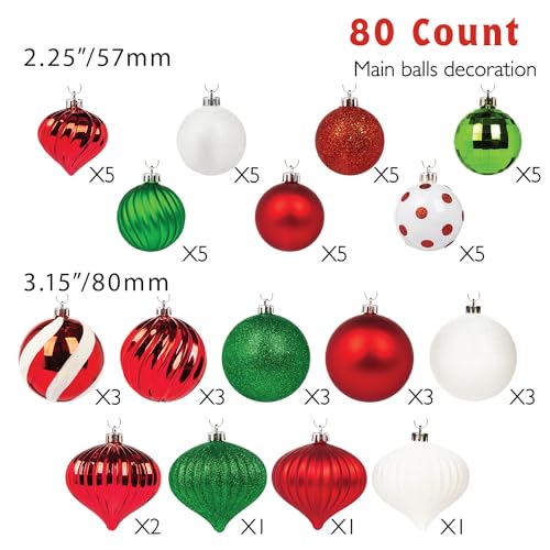 Every Day is Christmas Deluxe 80 Piece Set of Shatterproof Ornaments, Full Tree Ornament Set, Christmas Balls and Decorations (Gold-Silver)