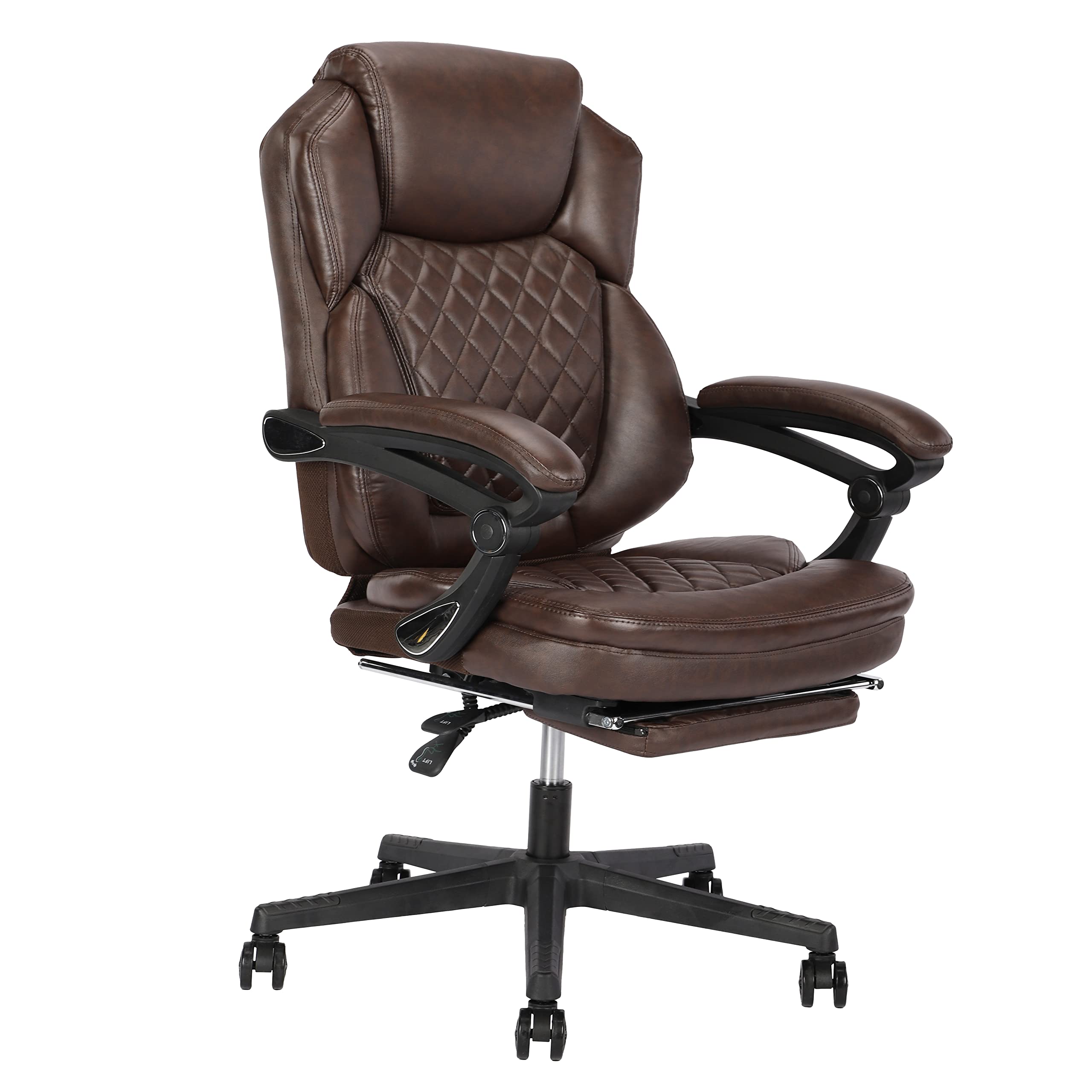 Kasorix Executive Office Chair with Auto Linked Armrests Home Office Chair Brown Big and Tall Office Chair Rolling Swivel PU Leather Chair 400 Pound