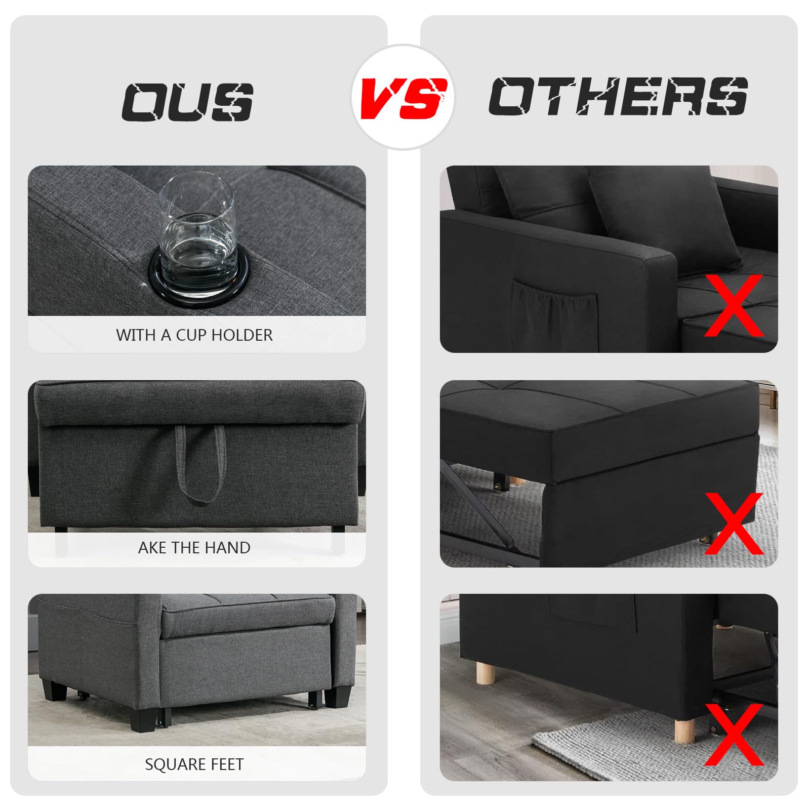Purgreen Linen Sofa Futon Chair, Convertible 3-in-1 Pull Out Sleeper Chair Bed with USB Ports and Complimentary Pillow - Elegance, Comfort and Versatility in One, Grey