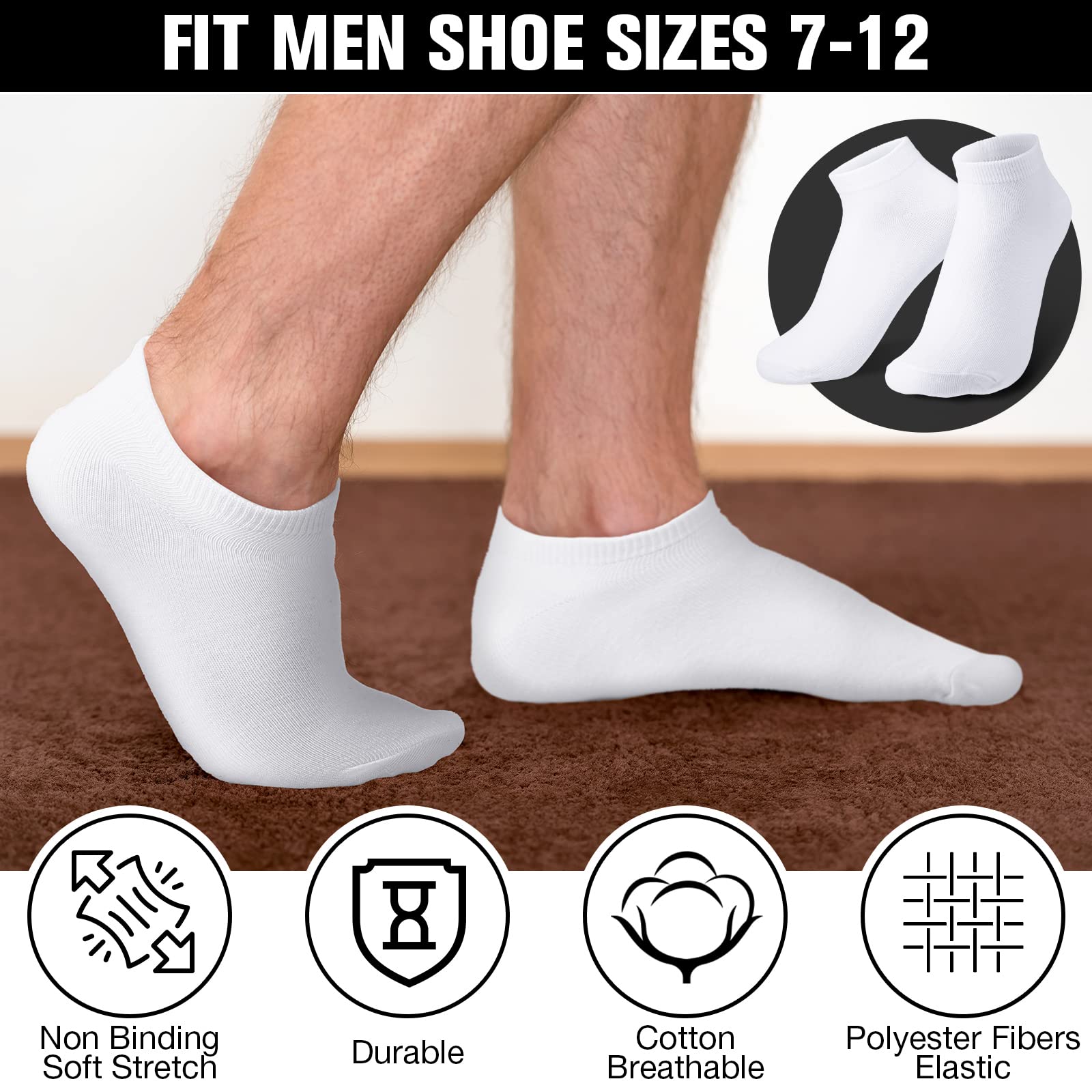 Geyoga 48 Pairs Socks Thin Low Cut Ankle Socks for Men Casual Sports Socks Comfortable Breathable Men Socks (White)