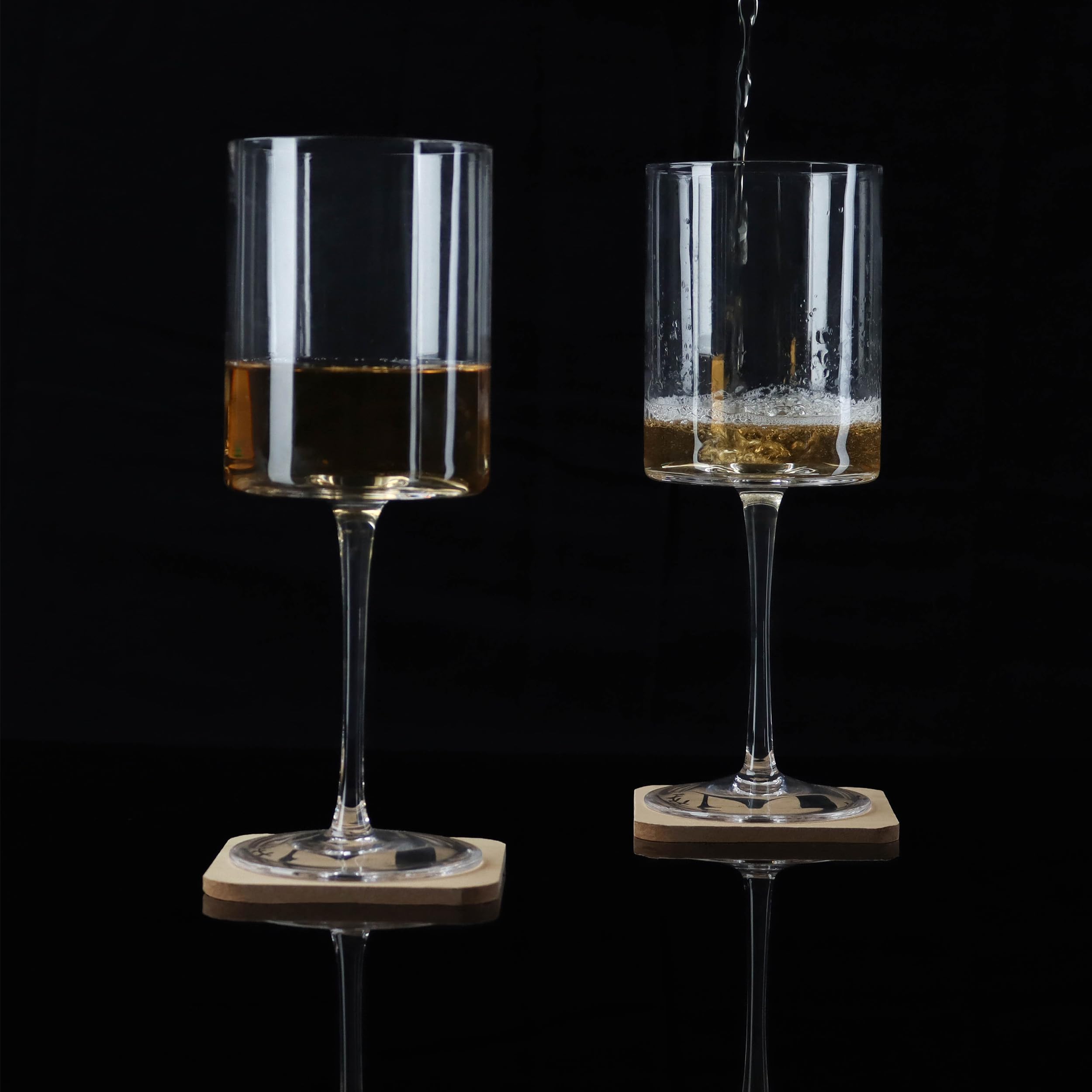 G Francis Square Wine Glasses Set of 4 - Unique 16oz Flat Bottom Wine Glasses with Stem - Handmade Cylinder Stemware for Red or White Wine - Modern Bar Drinkware for Entertaining