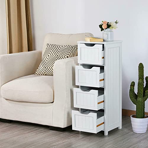 Nightstand Bedside Table Drawer Cabinet Floor Bathroom Cabinet 4 Drawers Dresser Chest Drawer Bedroom Storage Organizer Storage Cabinet Large Storage Spac Space Saving Easy Assemble Storage Tower Dres