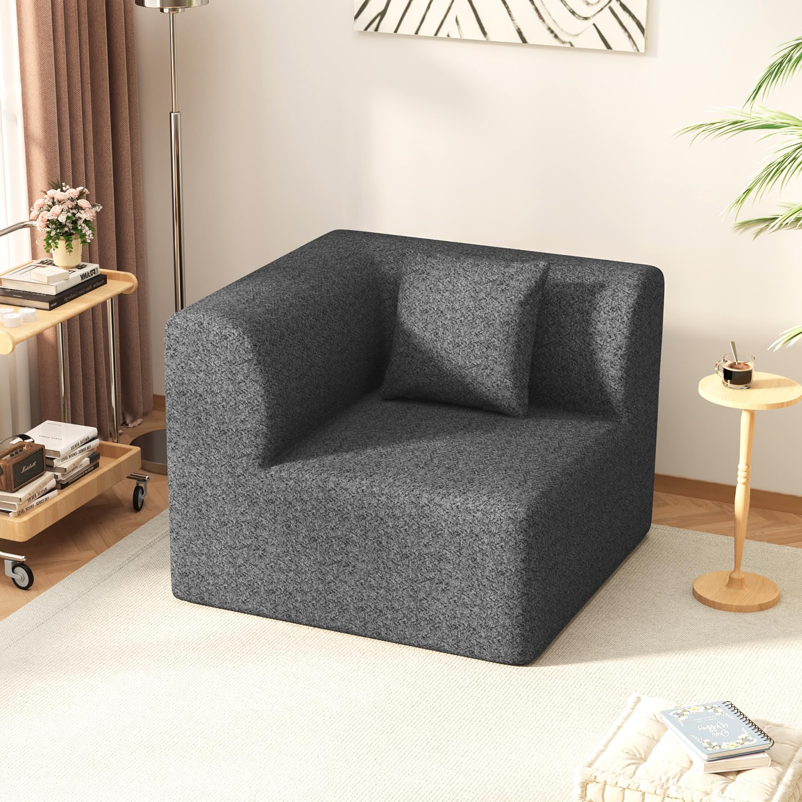 Purgreen Modern Living Room Modular Sofa Set, Separate Design can be Freely Combined, Removable and Easy to Clean, with Ottoman can be Converted to U/L Shaped Sofa Recliner (Black,Corner Sofa)