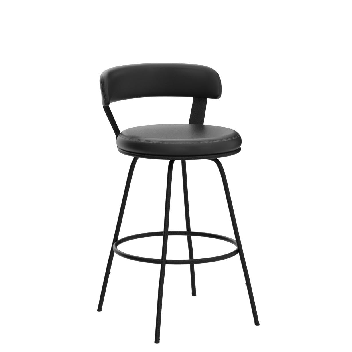 FERFALDER Bar Stools Set of 2-Metal Stools for Kitchen Counter PU Leather Barstools Swivel Bar Chairs for Dining Cafe,Metal Footrest,24” Grey