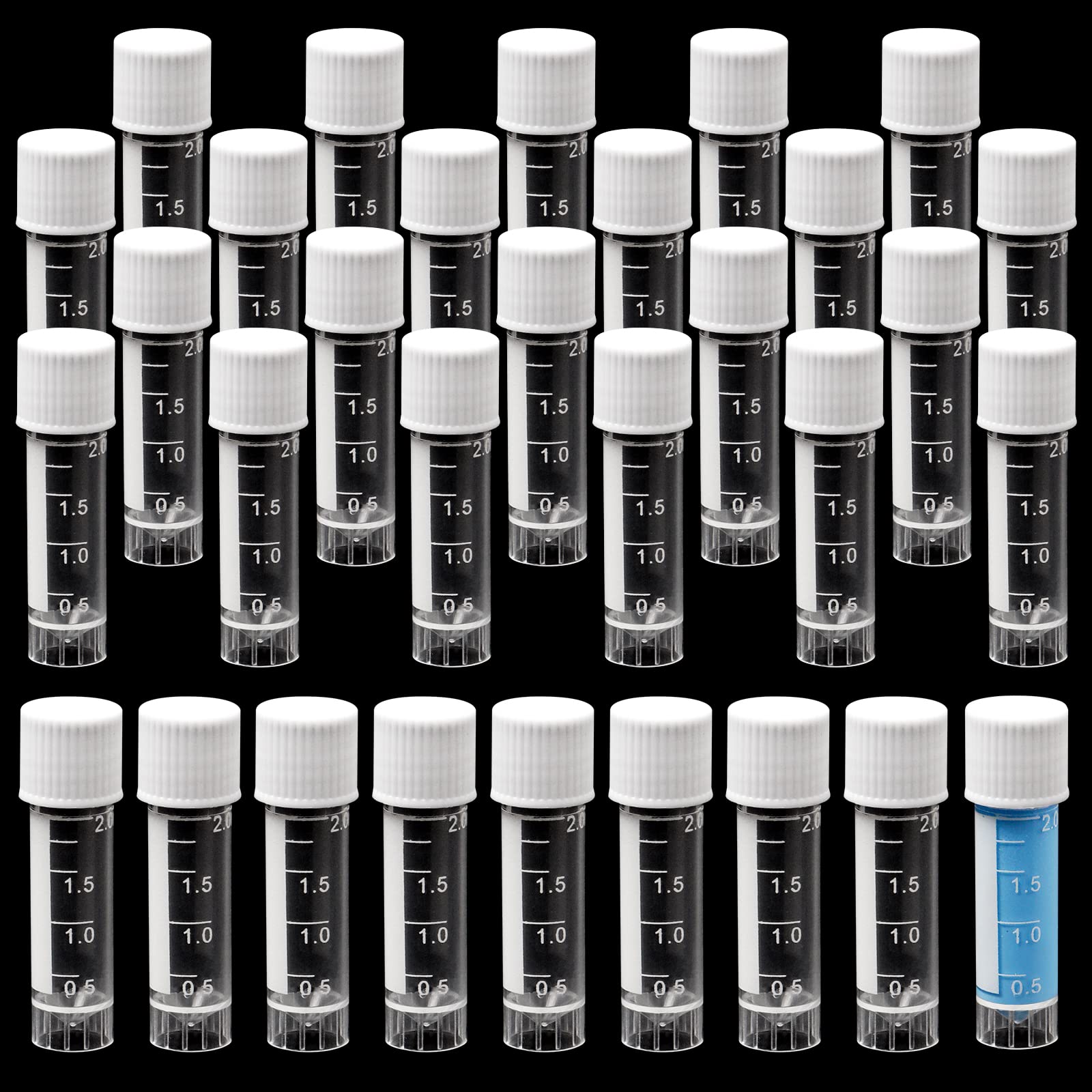 NHYAMX 50 Pack 2ml Lab Plastic Frozen Test Tubes Vial Seal Cap Graduated Plasti Cryogenic Vial Tube with Screw Caps Container for Laboratory School Educational