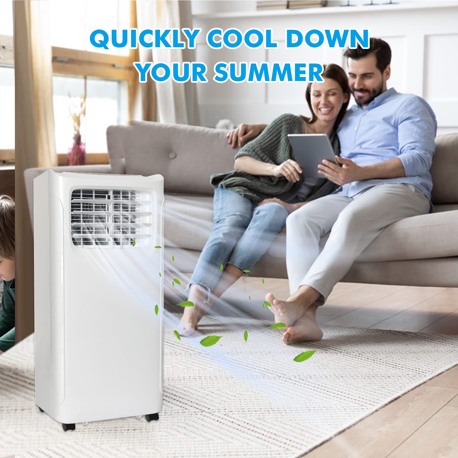 GLOBAL AIR 8,000 BTU Portable Air Conditioner, Powerful Home AC Unit with Built-in Dehumidifier & Fan Mode, Quiet Operation, Includes Remote Control & Window Mount Kit, for Rooms up to 200 Sq.Ft