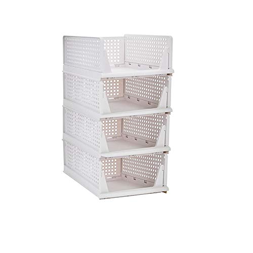 Ygapuzi 4Pack Stackable Clothes Storage Basket Organizer Sliding Cabinet Drawer Shelf DIY Divider Separator Desktop Container for Wardrobe Cupboard Kitchen Bathroom Office (White)