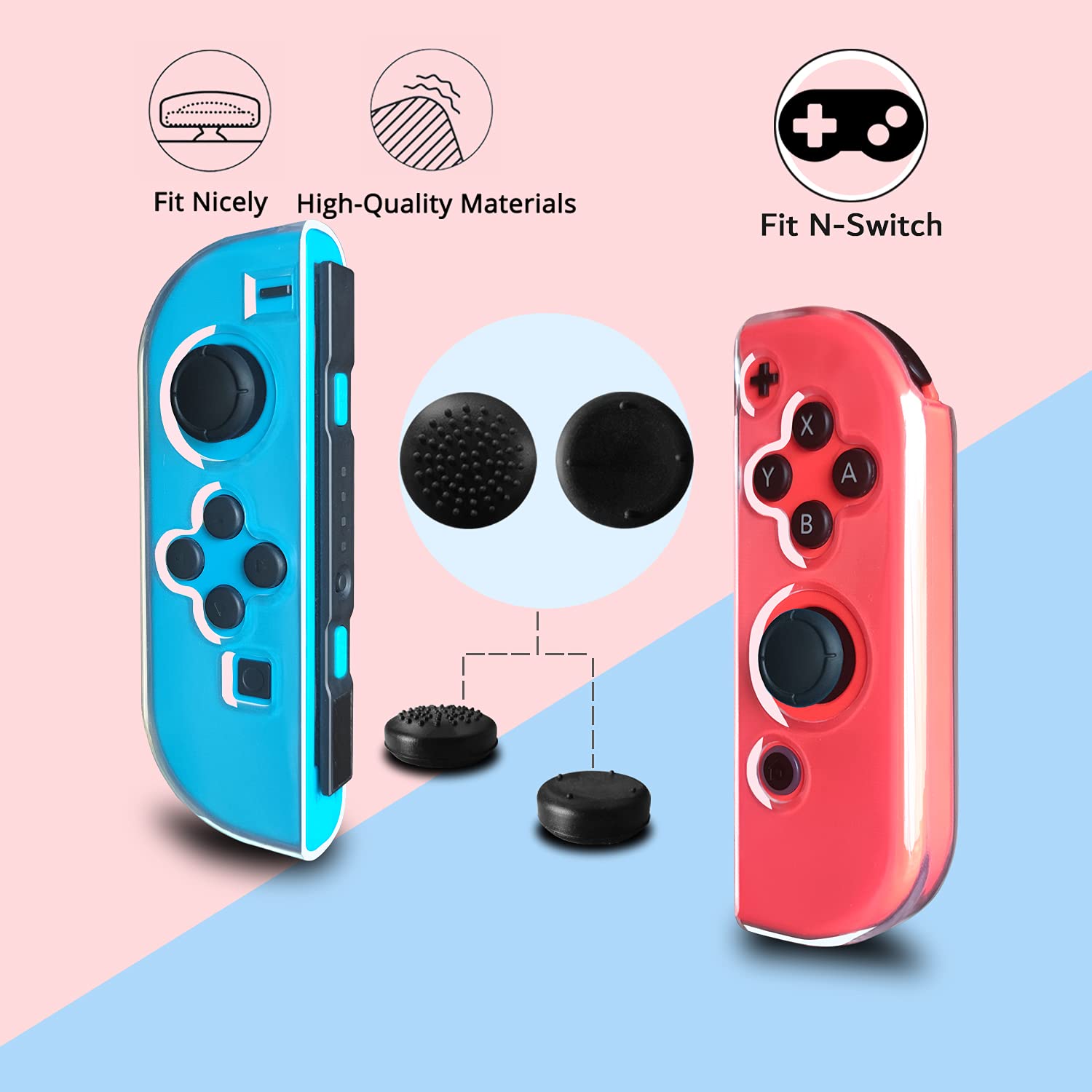 Ferkurn Switch Joycon Cover Case Joy Con Cover JoyCon Grip Cover Protector Switch Controller Cover Case Joy-Con Skin Joycons Skin Shell with 4 Switch Joycon Silicone Grip Cover Thumb Grip Joystick Cap