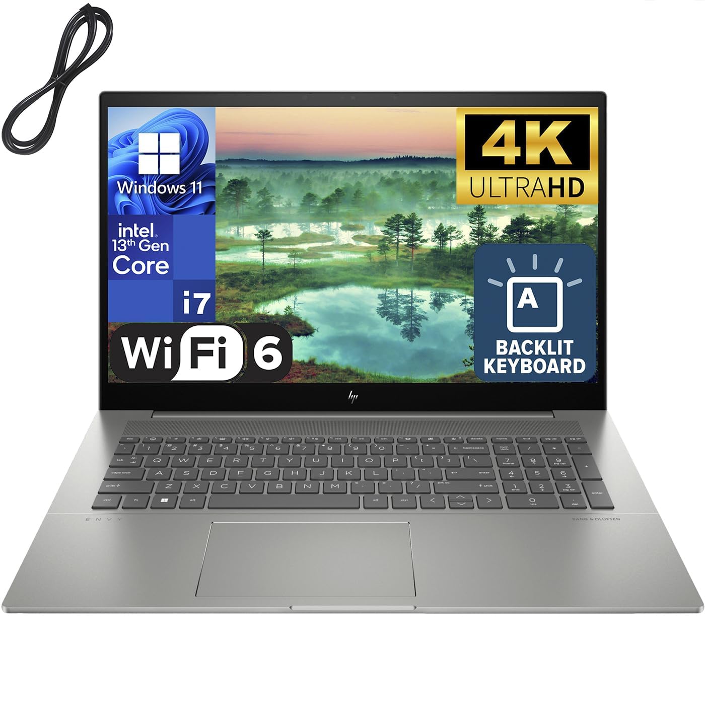 HP Newest Envy Laptop Computer, 17.3" 4K UHD Display, 13th Gen Intel 14-Core i7-13700H Processor, 64GB DDR4 RAM, 4TB PCIe SSD, WiFi 6, Bluetooth 5.3, Backlit Keyboard, Windows 11, Grey, BROAG