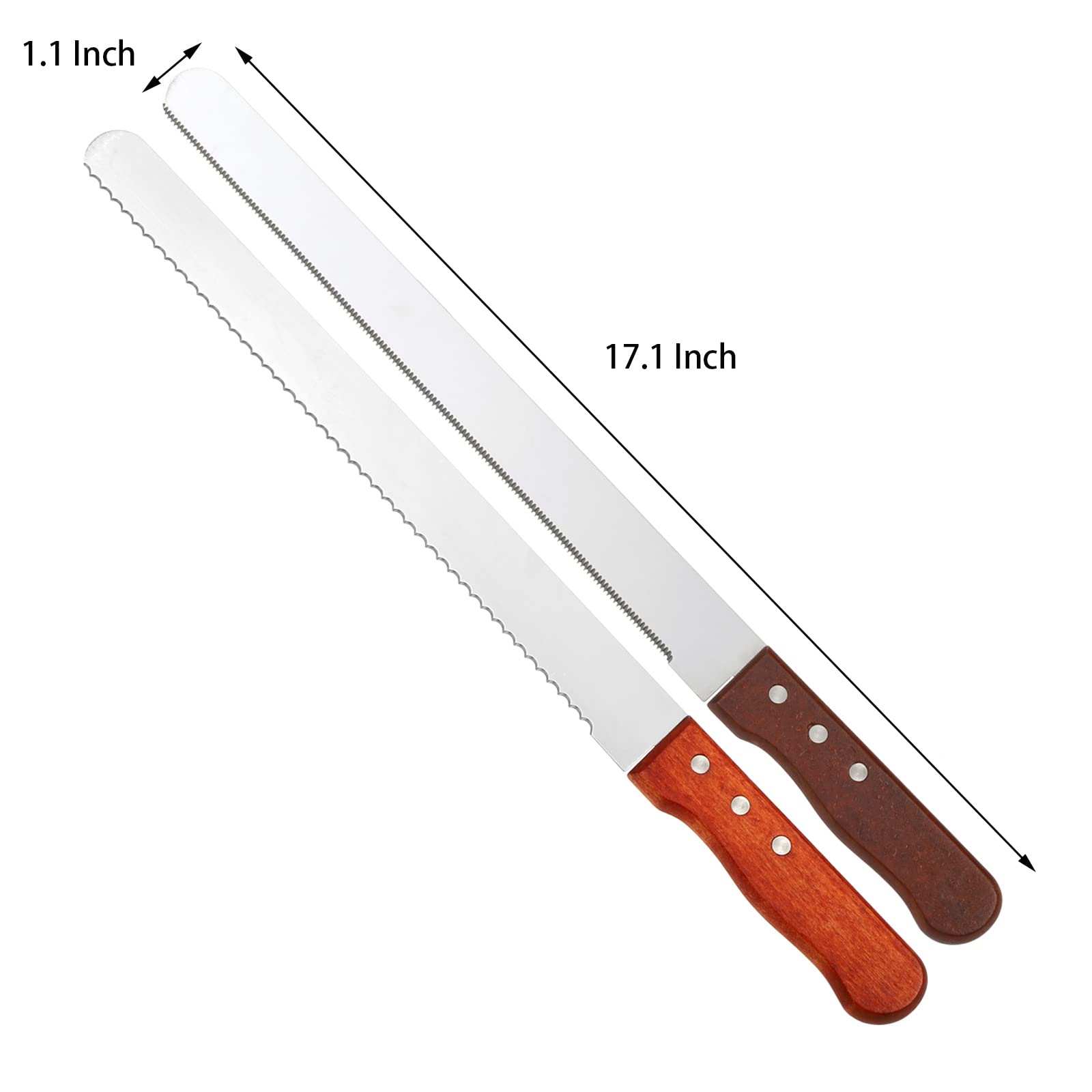 Nicunom 6 Pcs Professional Kitchen Baking Tools, 11" Adjustable Cake Leveler Cutter, 12" Double Wire Cake Slicer, 12" Stainless Steel Bread/Cake Knife with Wood Handle