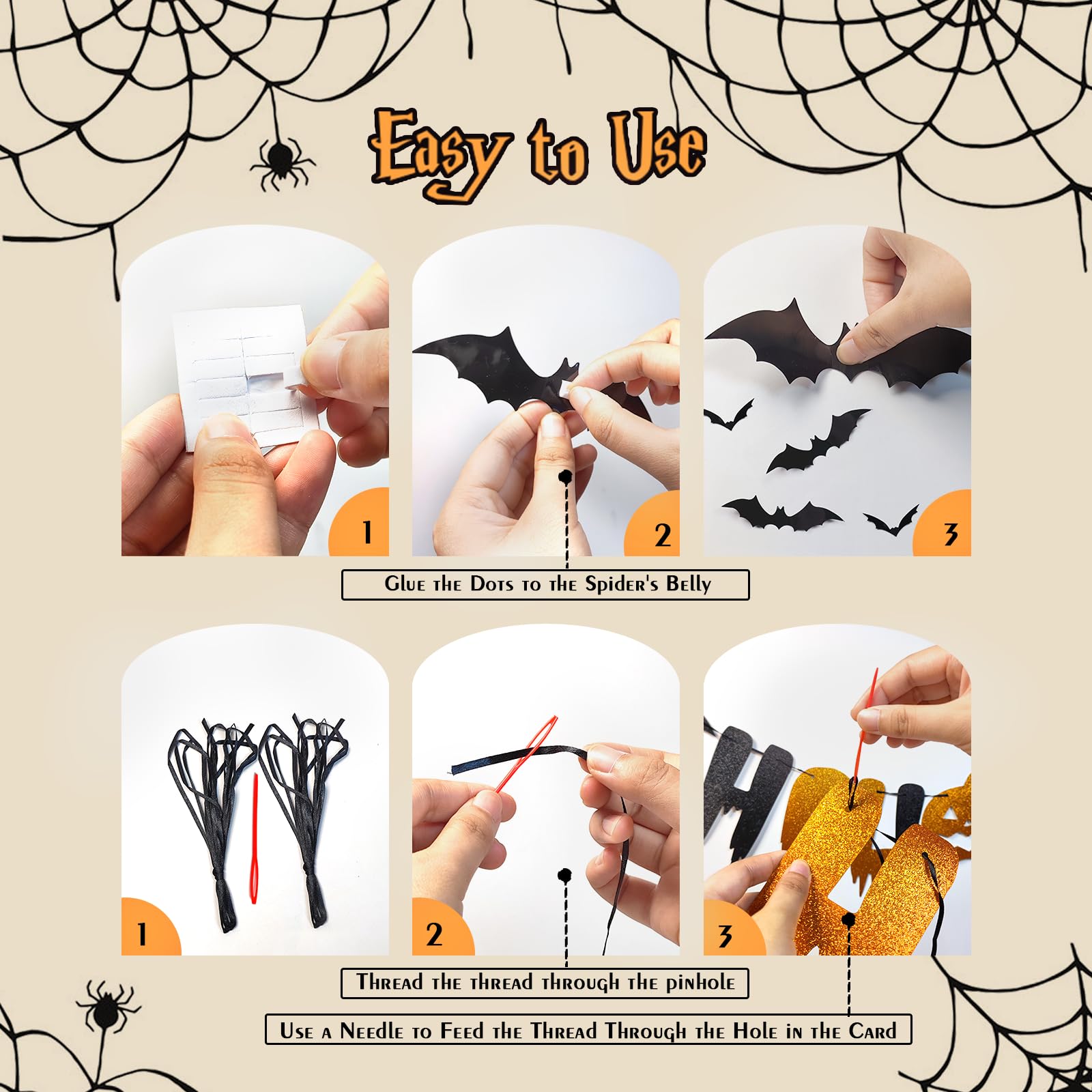 GIZIUXNE Happy Halloween Banner Set with LED Light Strip and 3D Bats Wall Decor for Halloween Party Decorations Indoor or Outdoor