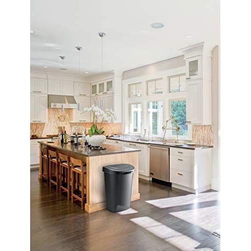 Rubbermaid Commercial Products Touch Top Trash Can/Wastebasket with Lid, 13-Gallon, Small Black Garbage Bin for Home/Kitchen/Bathroom/Bedroom/Office