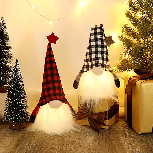 HAUMENLY Christmas Gnome Lights, Gnomes Christmas Decorations 6 Hours Timer, Christmas Gnome Decor Home Party Decoration - 11x4 Inches, Pack of 2