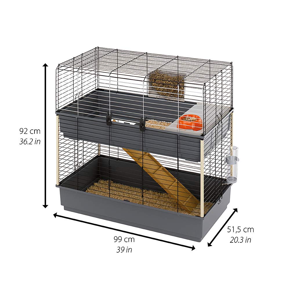 Ferplast Krolik Extra-Large Two-Story Rabbit Cage in Burgundy | Rabbit Cage includes All Accessories & Measures 39L x 20.3W x 36.2H & includes All Accessories | 1-Year Manufacturer's Warranty