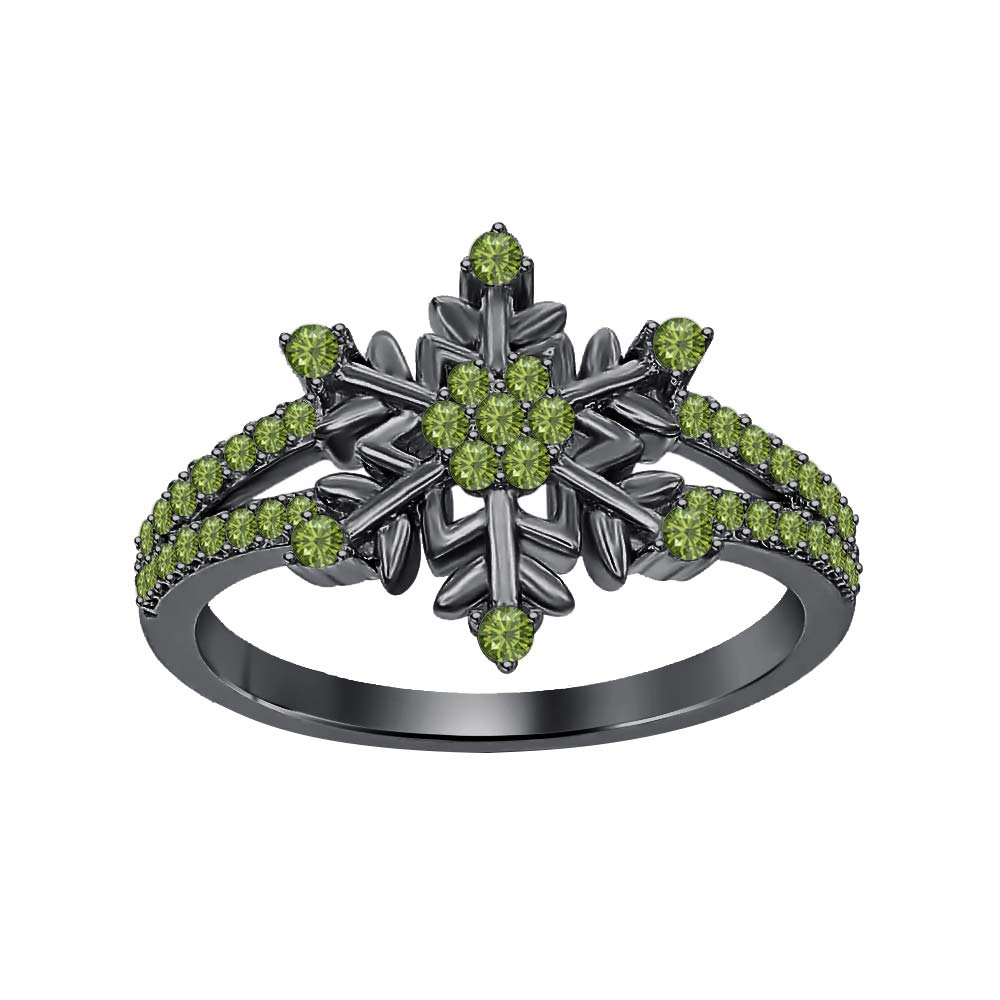 Gold & Diamonds Jewellery 14K Black Gold Over .925 Sterling Silver Round White CZ Diamond Split Shank Flower Design Snowflake Ring For Women's.