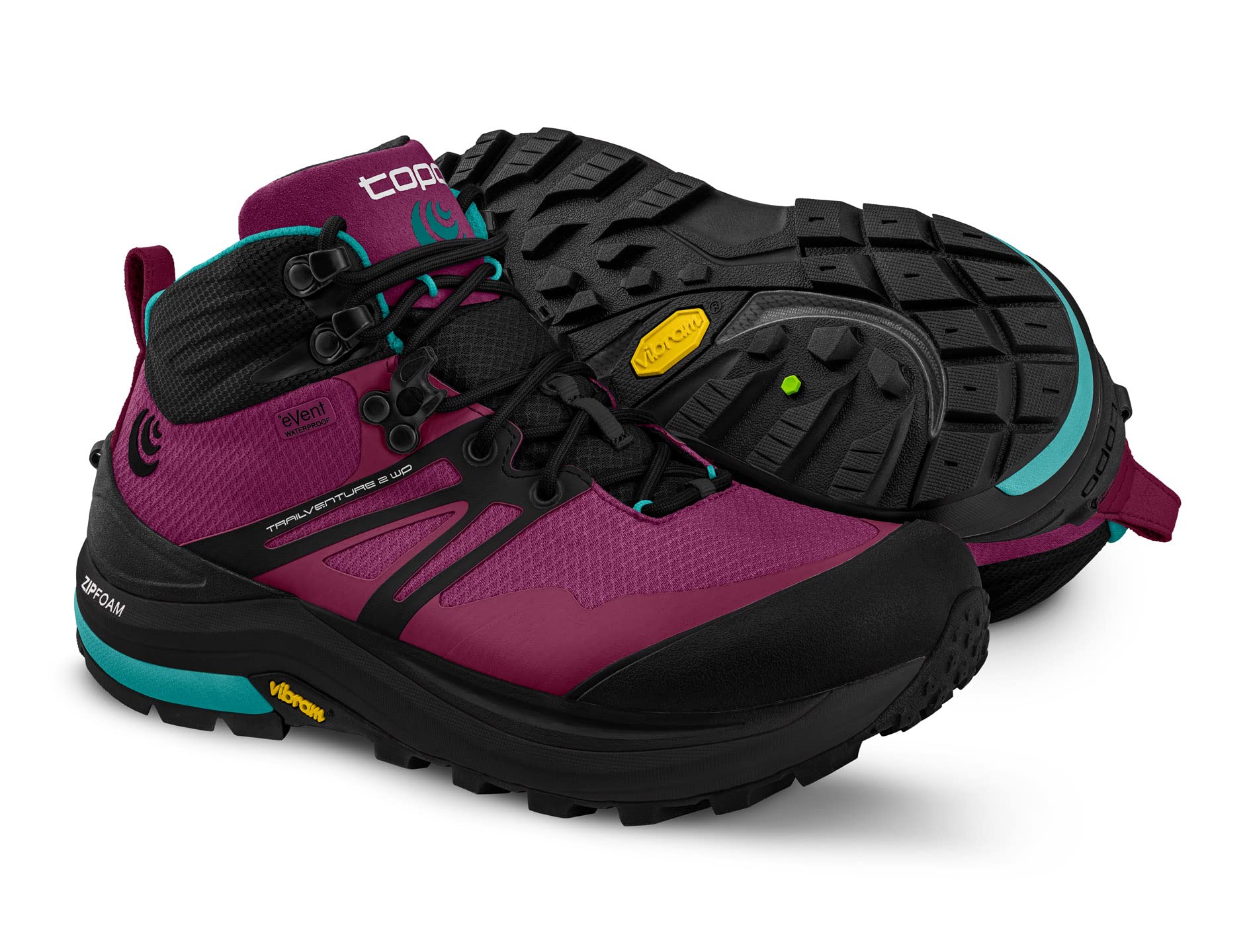 Topo Athletic Women's Trailventure 2 WP Comfortable 6MM Drop Trail Running Boots, Athletic Shoes for Trail Running, Raspberry/Black, Size 9.5