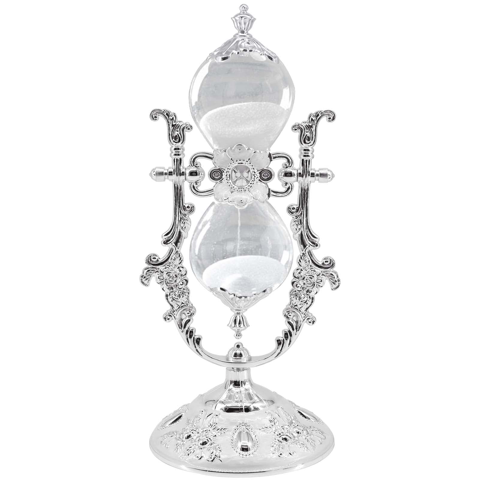 Hourglass Sand Timer Decorative,360° Rotating Metal White Sand Watch 30 Min,Antique Hour Glass Decor for Office Desk- Crafts,Gifts(B)