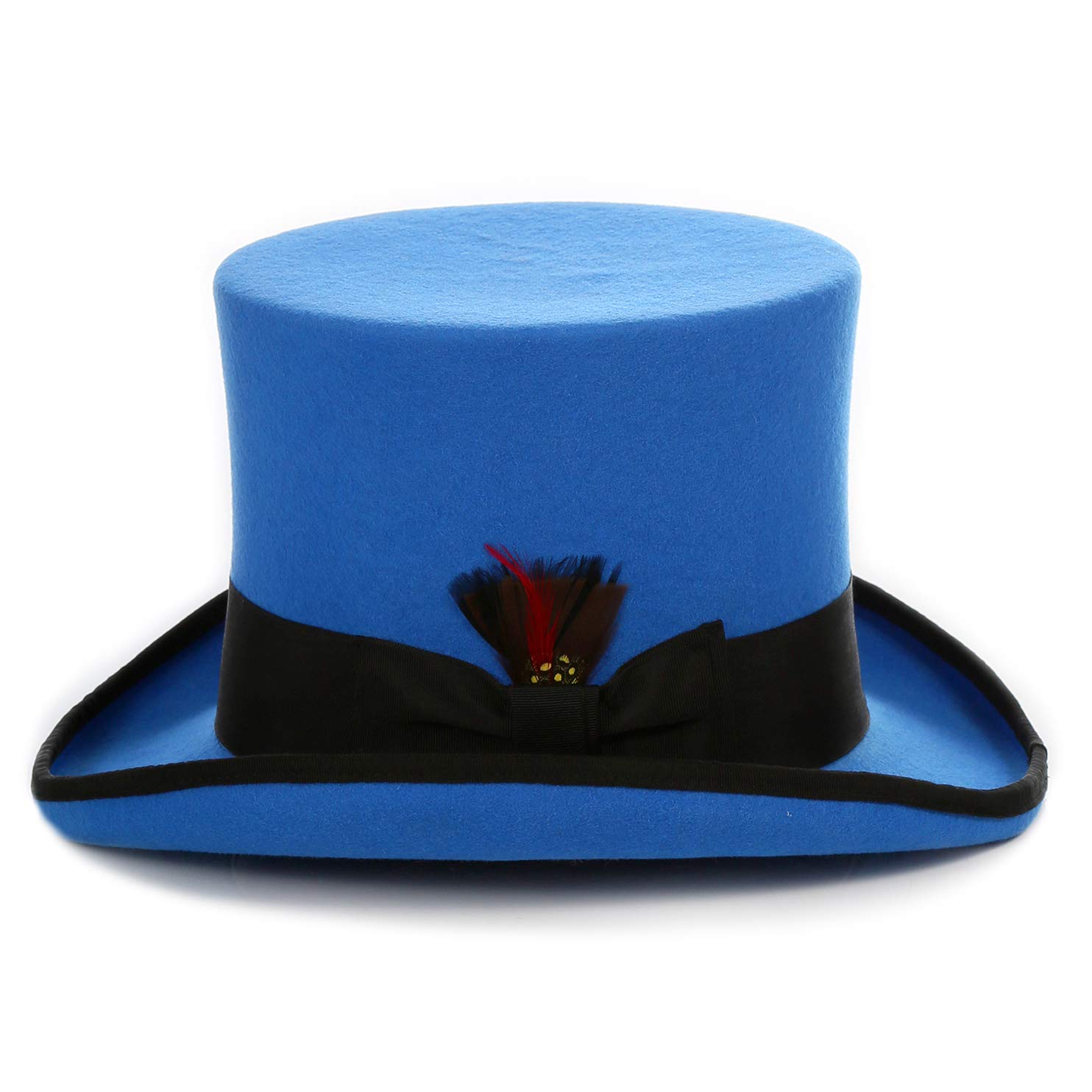 Ferrecci 100% Wool Top Hat with Grosgrain Ribbon and Removable Feather Blue/Black Tall Tophat - Unisex, Men, Women