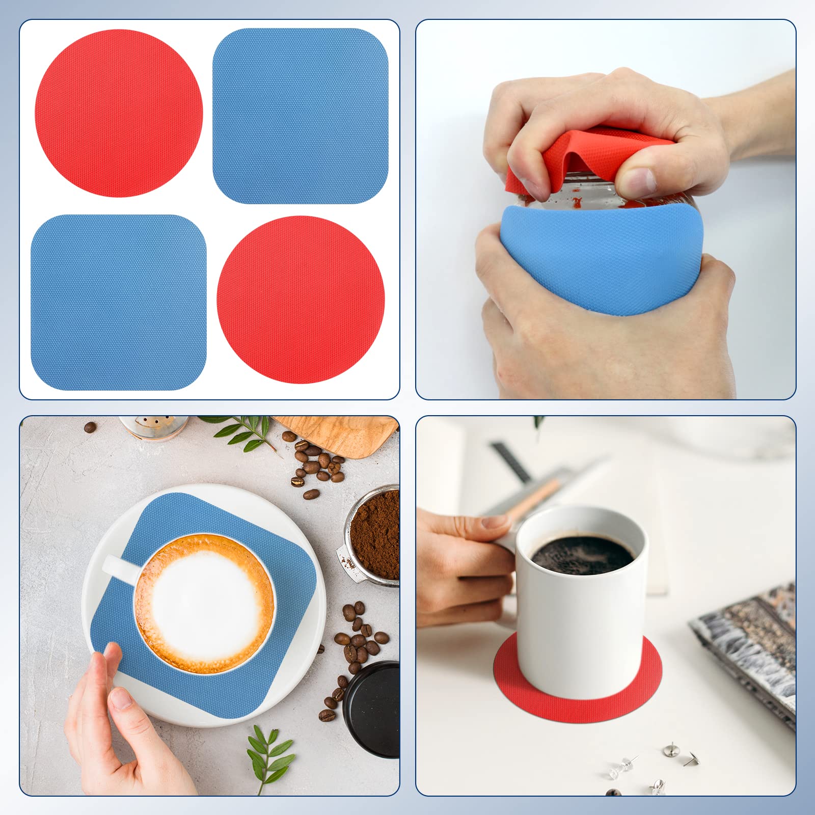 Leteveri Jar Opener Gripper Pad - Rubber Grippers for Opening Jars,Multifunctional Jar Opener for Seniors with Arthritis Weak Hands Kitchen Coasters(Light Blue, Red)