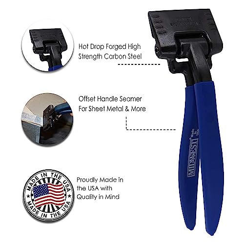 Midwest Tool & Cutlery Seamer Tong - 3 Inch Offset Sheet Metal Bender with Forged Blades & KUSH'N-POWER Comfort Grip Handle - MWT-ST2, Light Blue Handle Grip