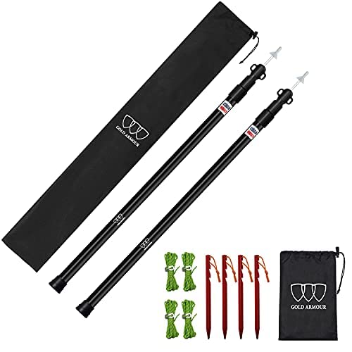 Gold Armour Telescoping Tarp Poles - Aluminum Rods for Tent Fly and Tarps Rainfly, Lightweight Replacement Tent Poles for Camping, Backpacking, Hiking (Black, 2)