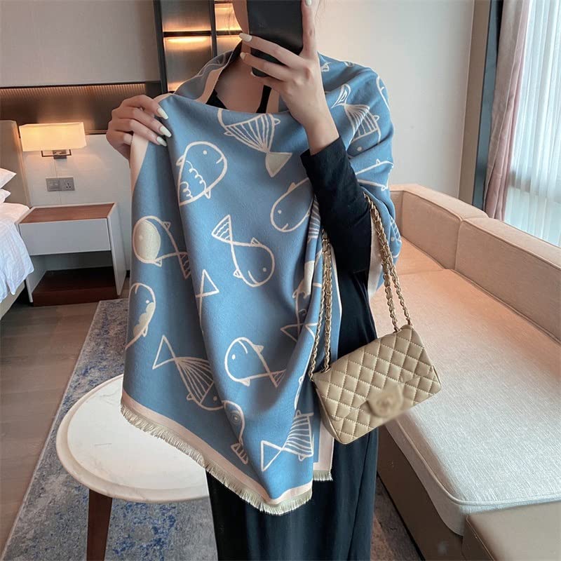 GPPZM Winter Scarf Women Soft Swimming Fish Scarves Wraps Thick Long Shawls Stoles Hijab (Color : B, Size : One Size)