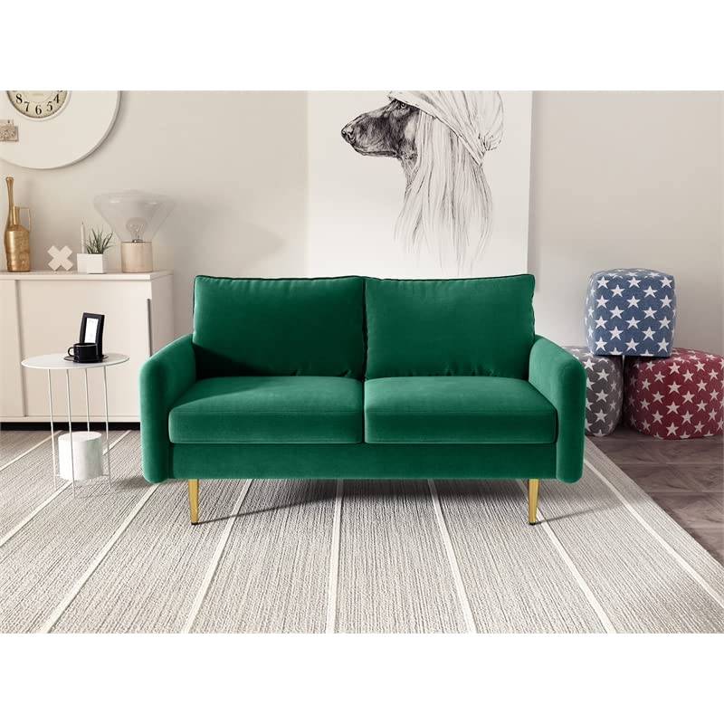 Kingway Furniture Almor Velvet Living Room Loveseat in Green