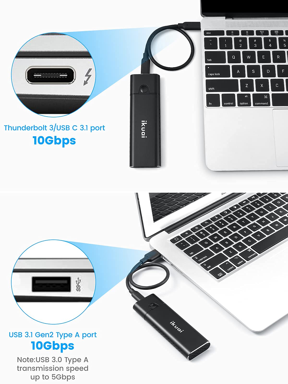 ikuai 5 Ports USB Hub with 4 USB Data Ports+M.2 NVMe NGFF SSD Enclosure 10Gbps