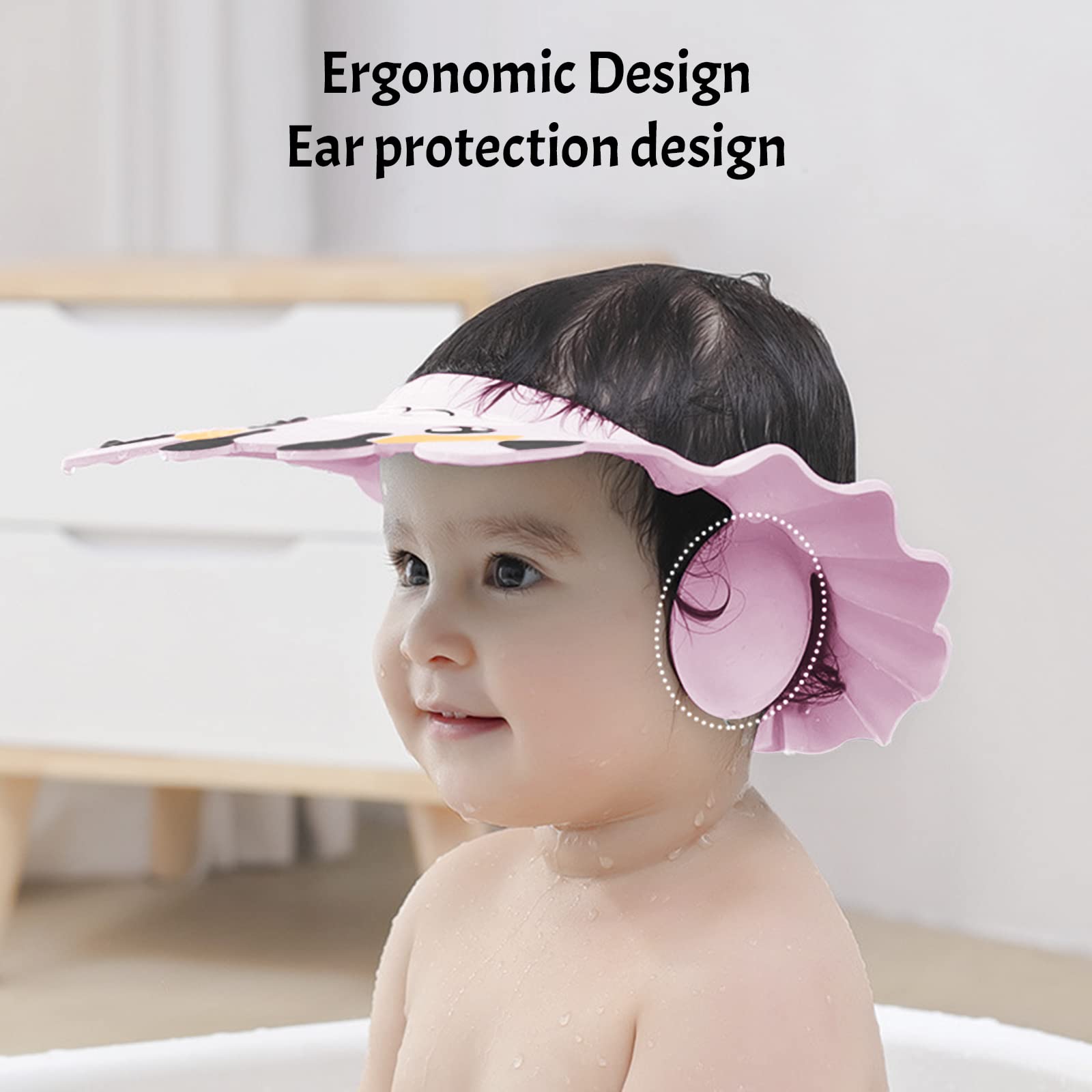 ITODA Baby Bath Shampoo Cap with Ear Protection Safe Bathing Visor Hat Soft Shower Wash Hair Adjustable Portable Eye Shield for Children Toddler Girls Kids