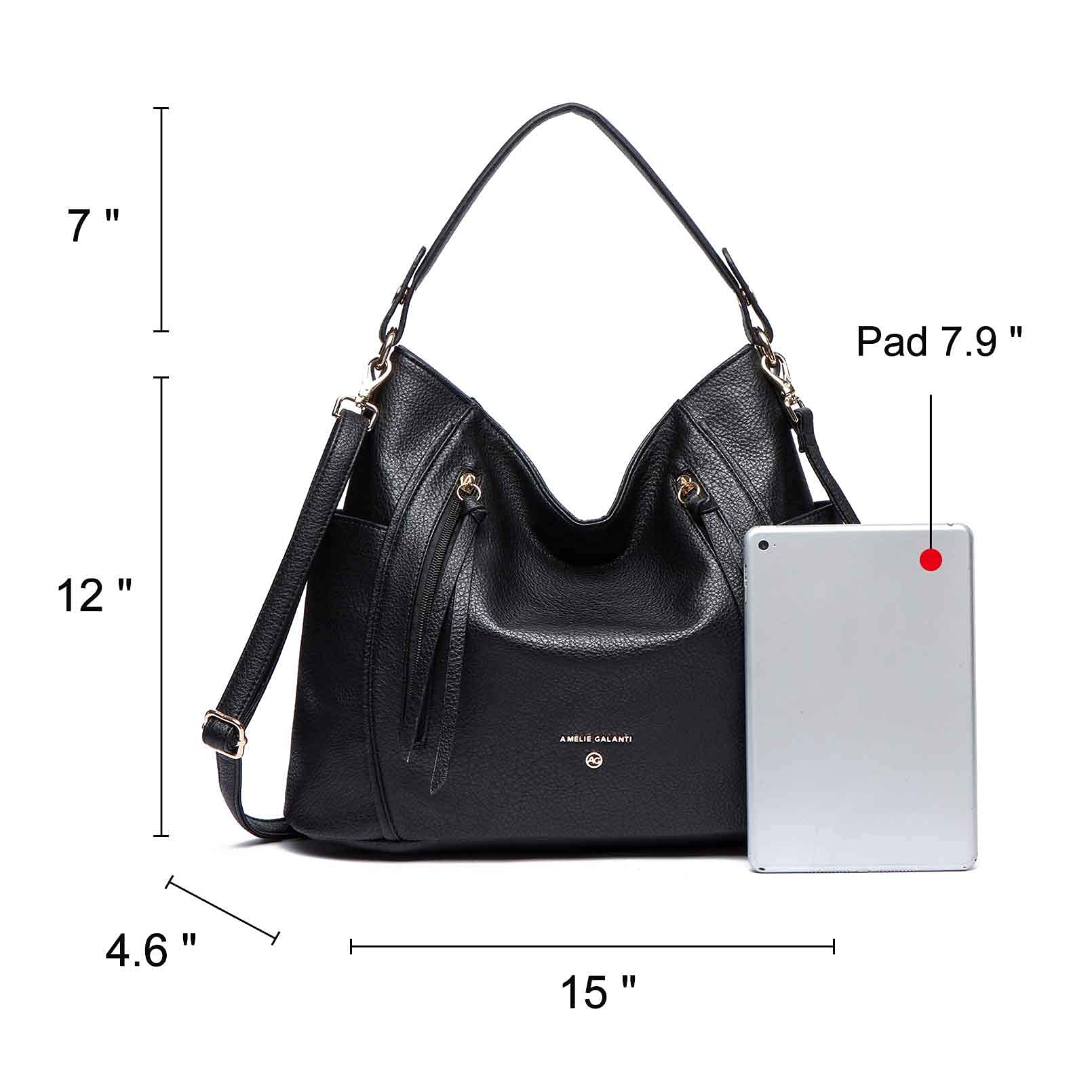 Hobo Purse for Women Leather Crossbody Shoulder Bags Large Tote Bag (BLACK)