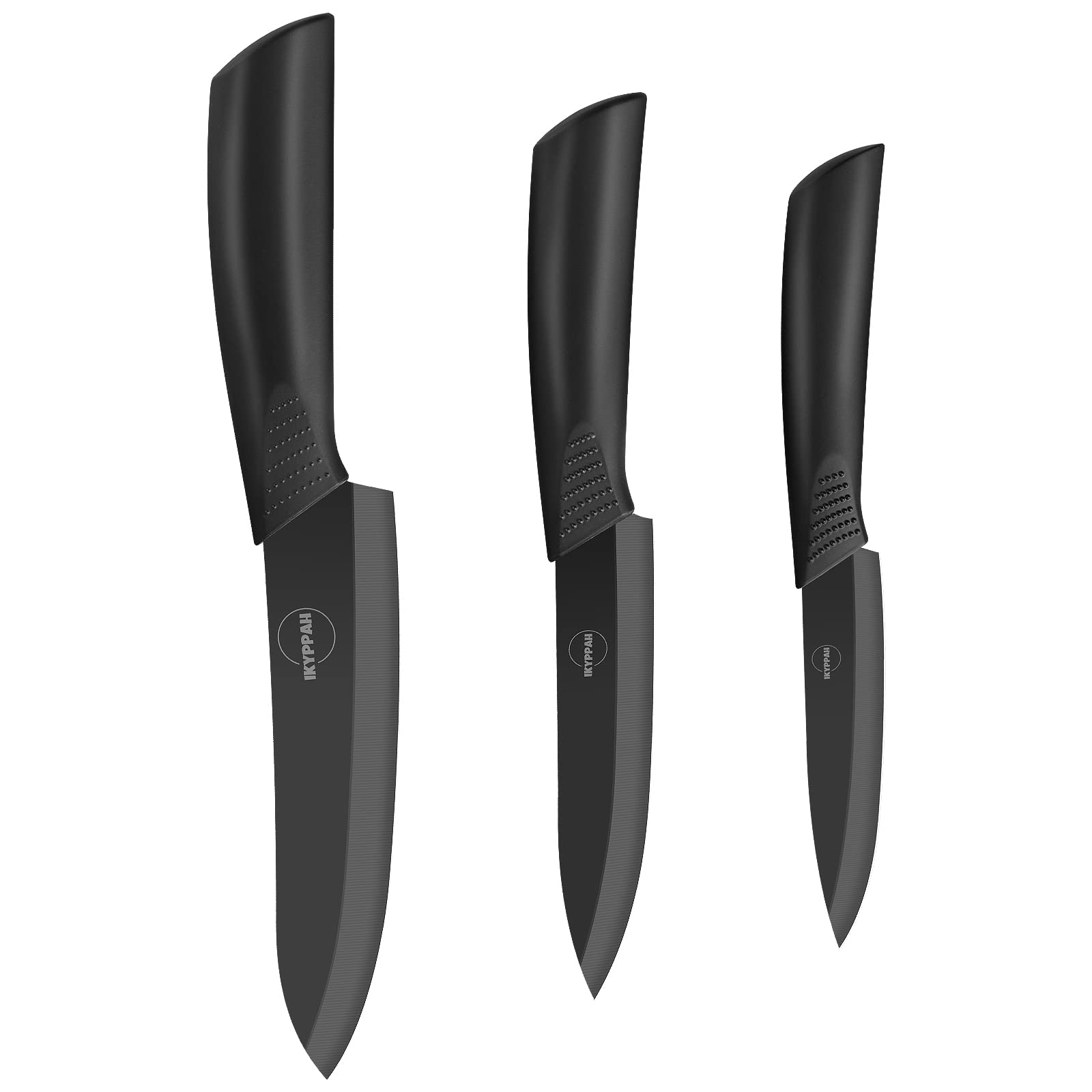 IKYPPAH Ceramic Knife Set 3-Piece,Chef's Knife, Utility Knife,Paring Knife,Includes 6-5-3in(Black)