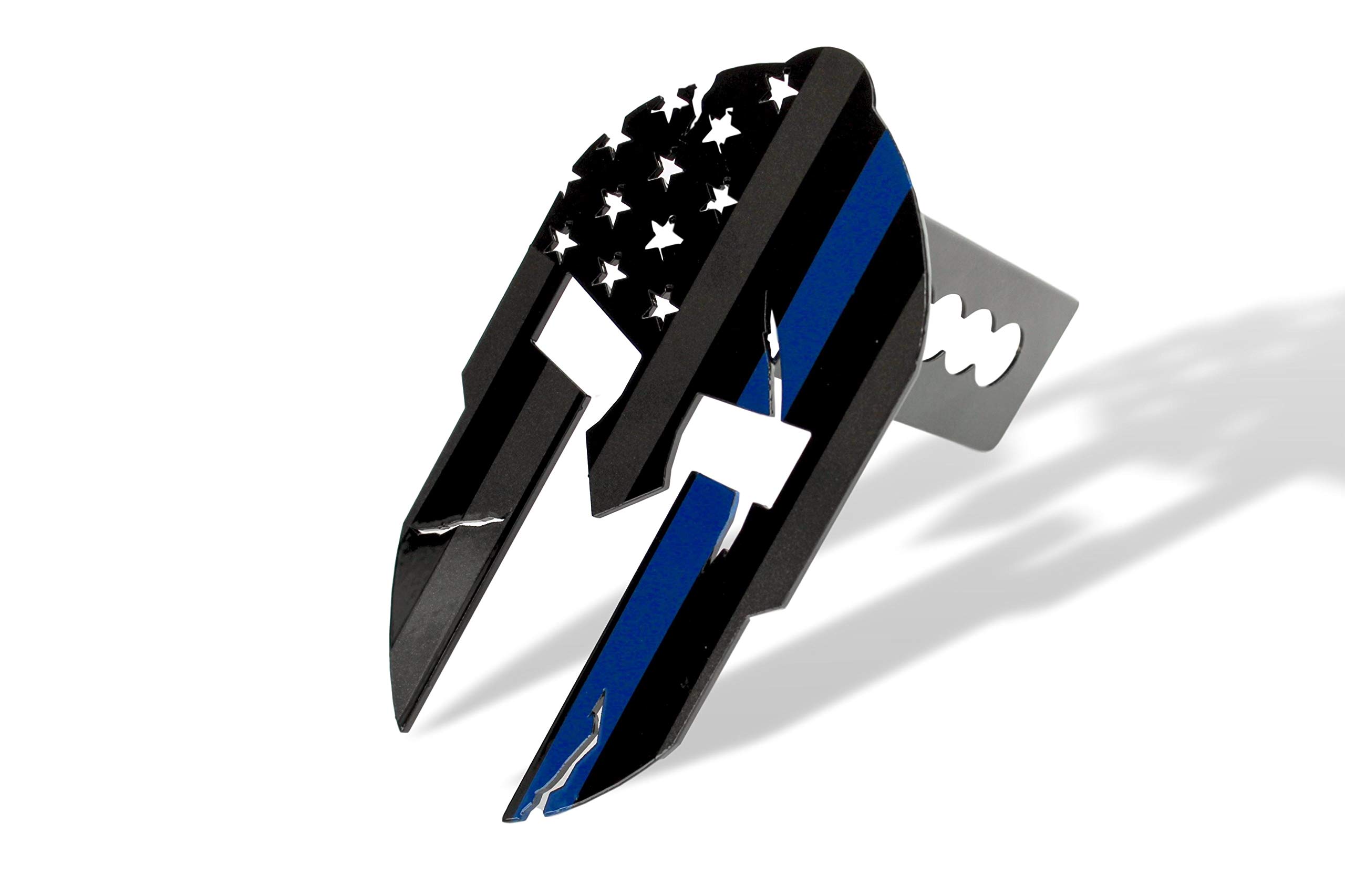 Fox MetalFab Powder Coated Steel Spartan Trailer Hitch Cover (Blue Stripe Flag)