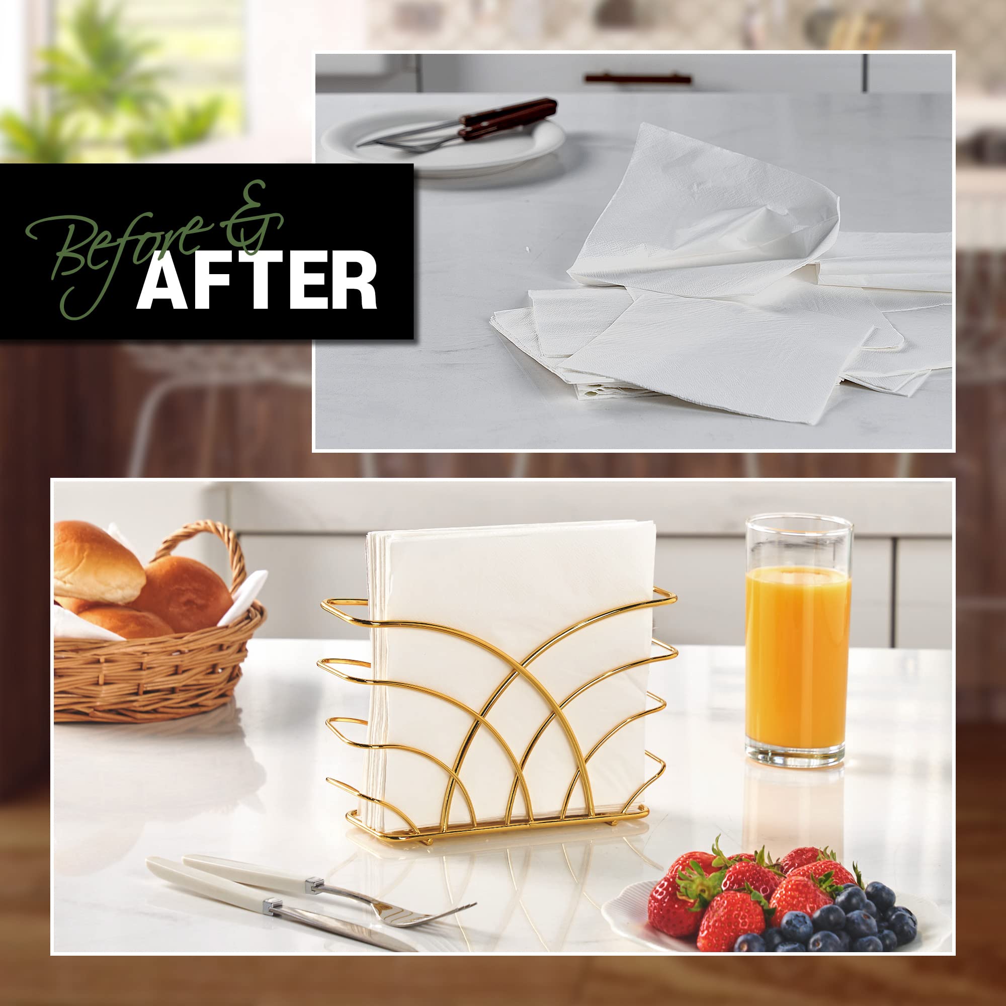 LEVIMETREE Gold Napkin Holder for Table - Stainless Steel Napkin Holders for Kitchen, Napkin Holders for Paper Napkins, Modern Serviette Holder Tissue Dispenser, Modern Napkin Holder for Table