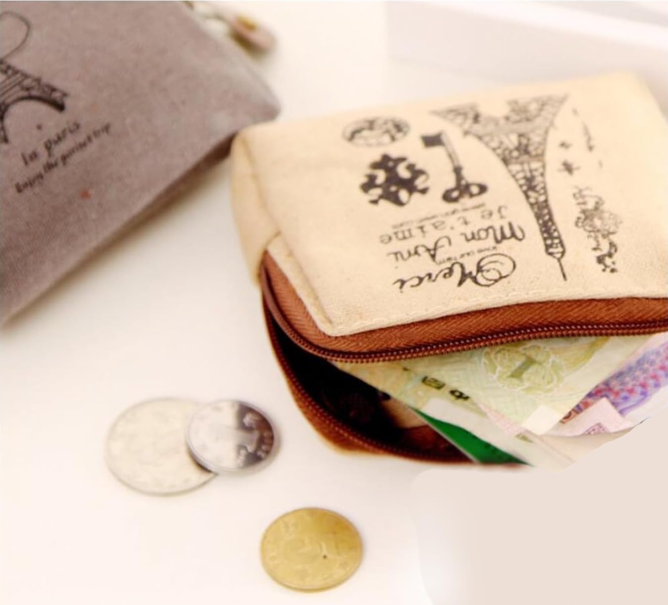 iToolai Canvas Coin Bags Women's Small Change Cash Purse Wallets (Set of 4, Paris)