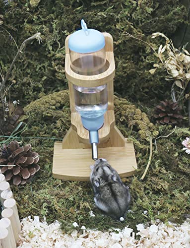 Rubor Hamster Water Bottle with Stand Small Animal Water Bottle Holder with 125ml Hanging Water Auto Dispenser for Syrian Rabbit Dwarf Gerbils Mice Rats Degus Small Pet Rodents (Bule)