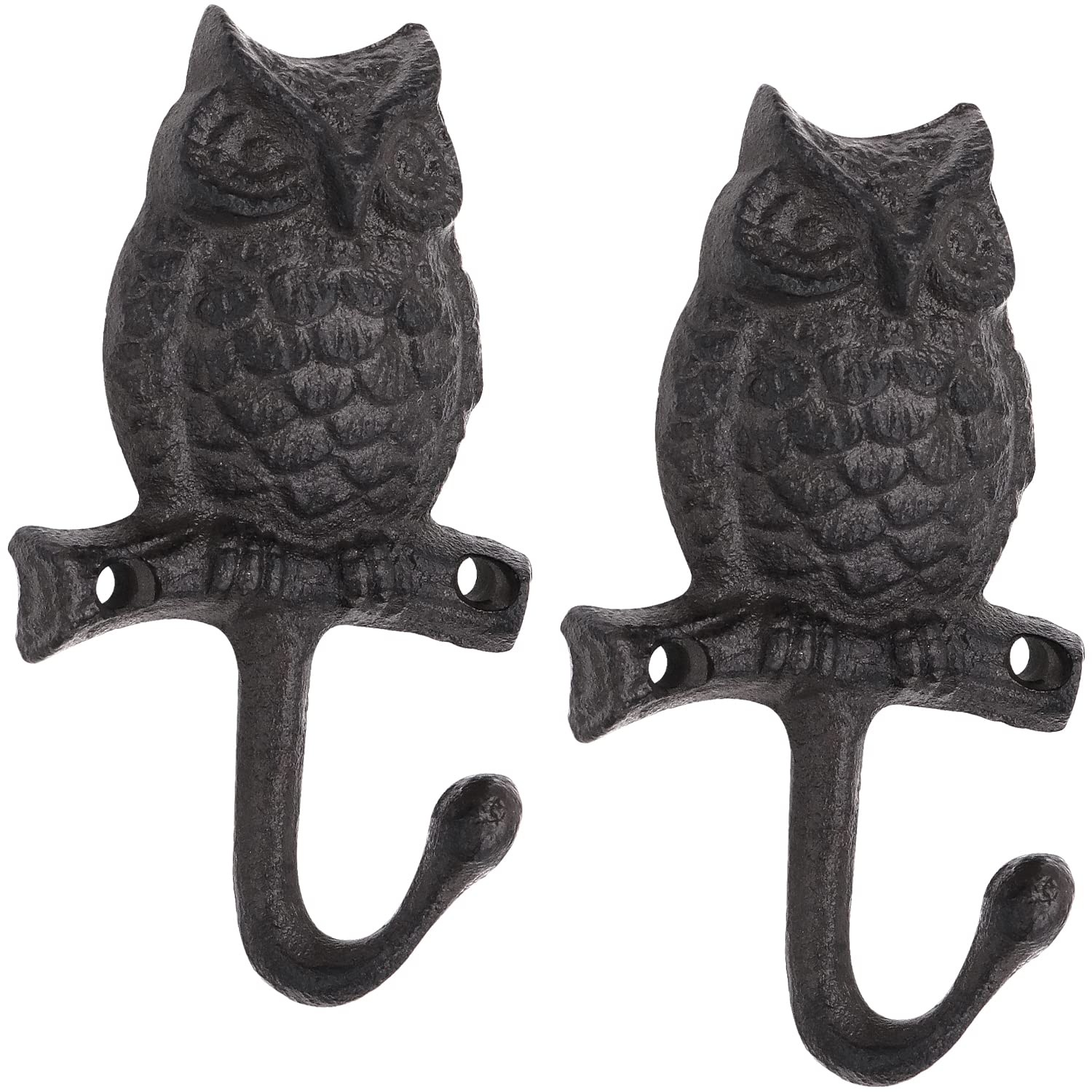 Set of 2 Owl Cast Iron Wall Hanger Hooks Rack,Vintage Rustic Decorative Wall Mounted Coat Hook Metal Clothes Hanger