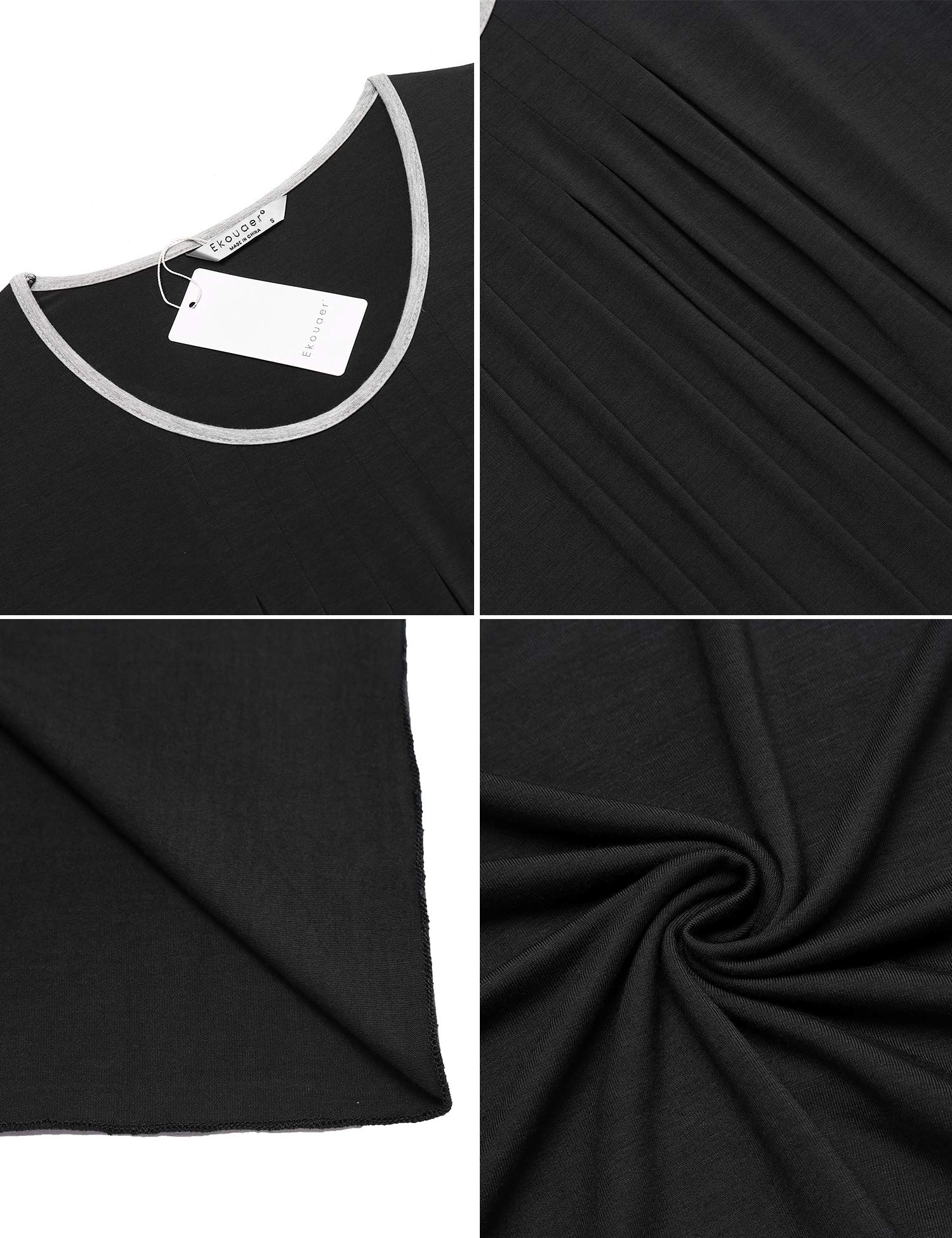 Ekouaer Women's Nightgown Soft Nightwear Maternity Loose Short Sleeve Sleepwear Black XXL