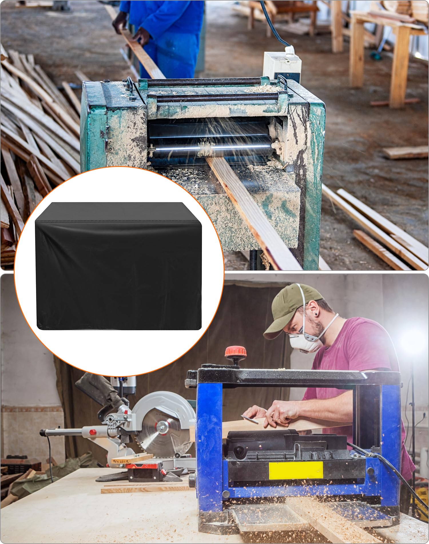 QWORK Universal Planer Dust Cover, Table Saw Cover, Miter Saw Cover, Protect Against Sawdust and Wood Chips, 28.3" x 24.4" x 19.6", Black, Fits Most Planer, Bench Drill Press
