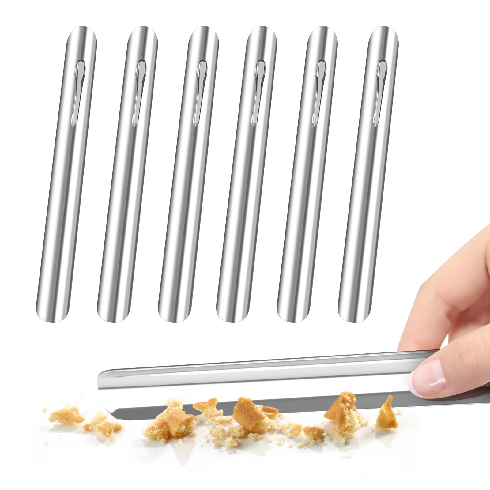 Tophoniex 6PCS Restaurant Crumb Sweepers Table Crumb Sweepers Stainless Steel Table Crumb Scraper for Restaurants Homes, Crumber tool for Servers, Waiters, Waitresses(Silver)