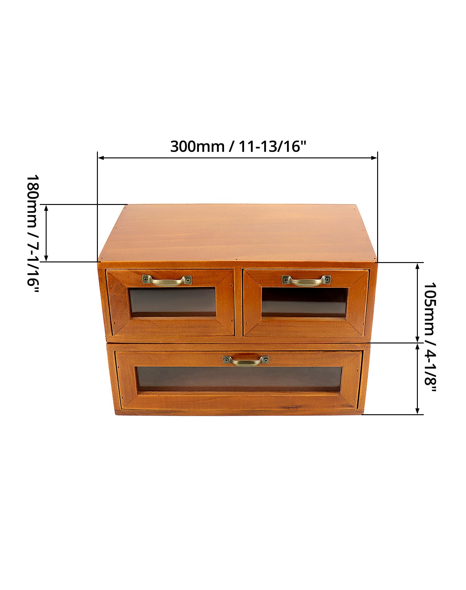 QWORK Wooden Box Organizer, Wood Desktop Storage Cabinet with 3 Drawers, Dark Brown
