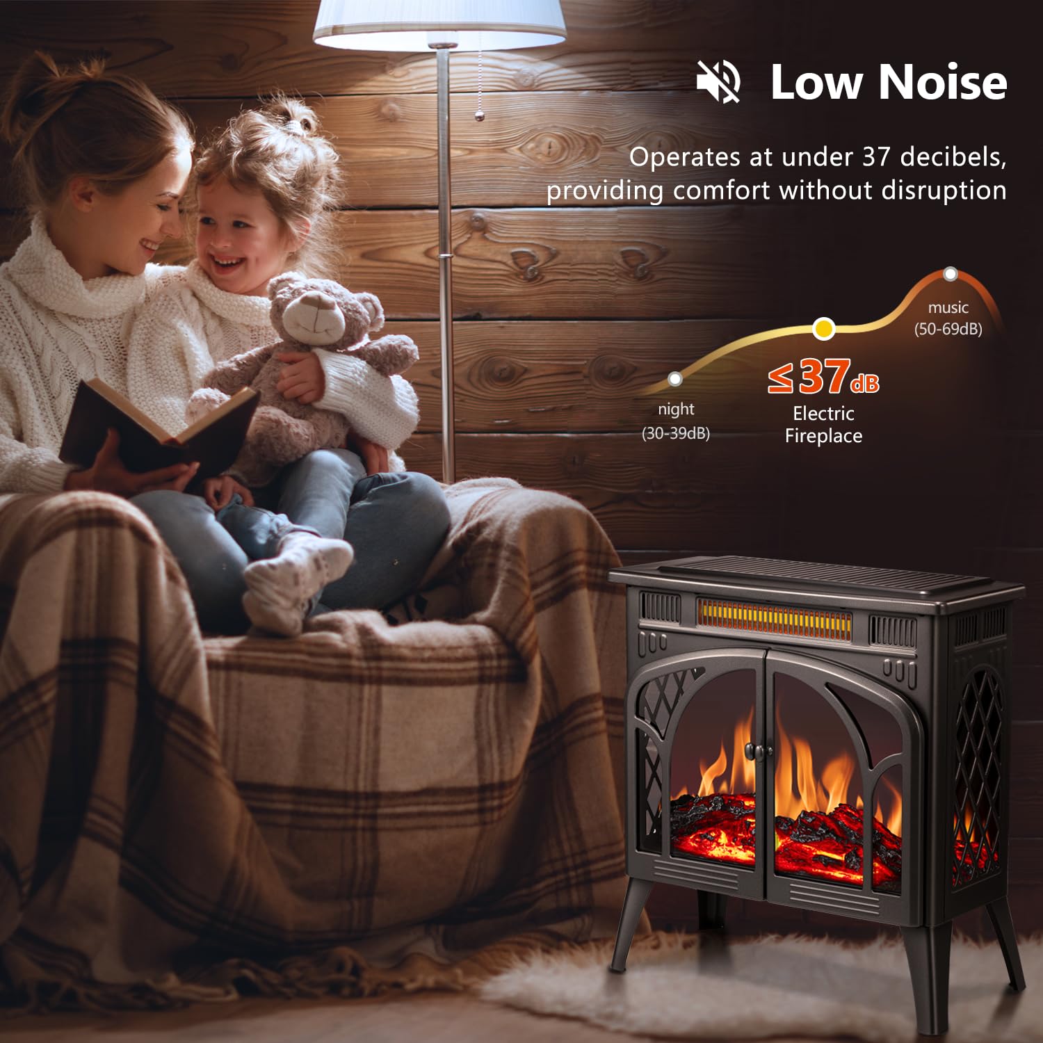 Havato Electric Fireplace 25" with Remote Control, Adjustable Realistic Flame, 2 Heating Modes, Sleep Timer, Overheating Protection. Ideal for Indoor Electric Fireplace Stove, Infrared Heater, Grey