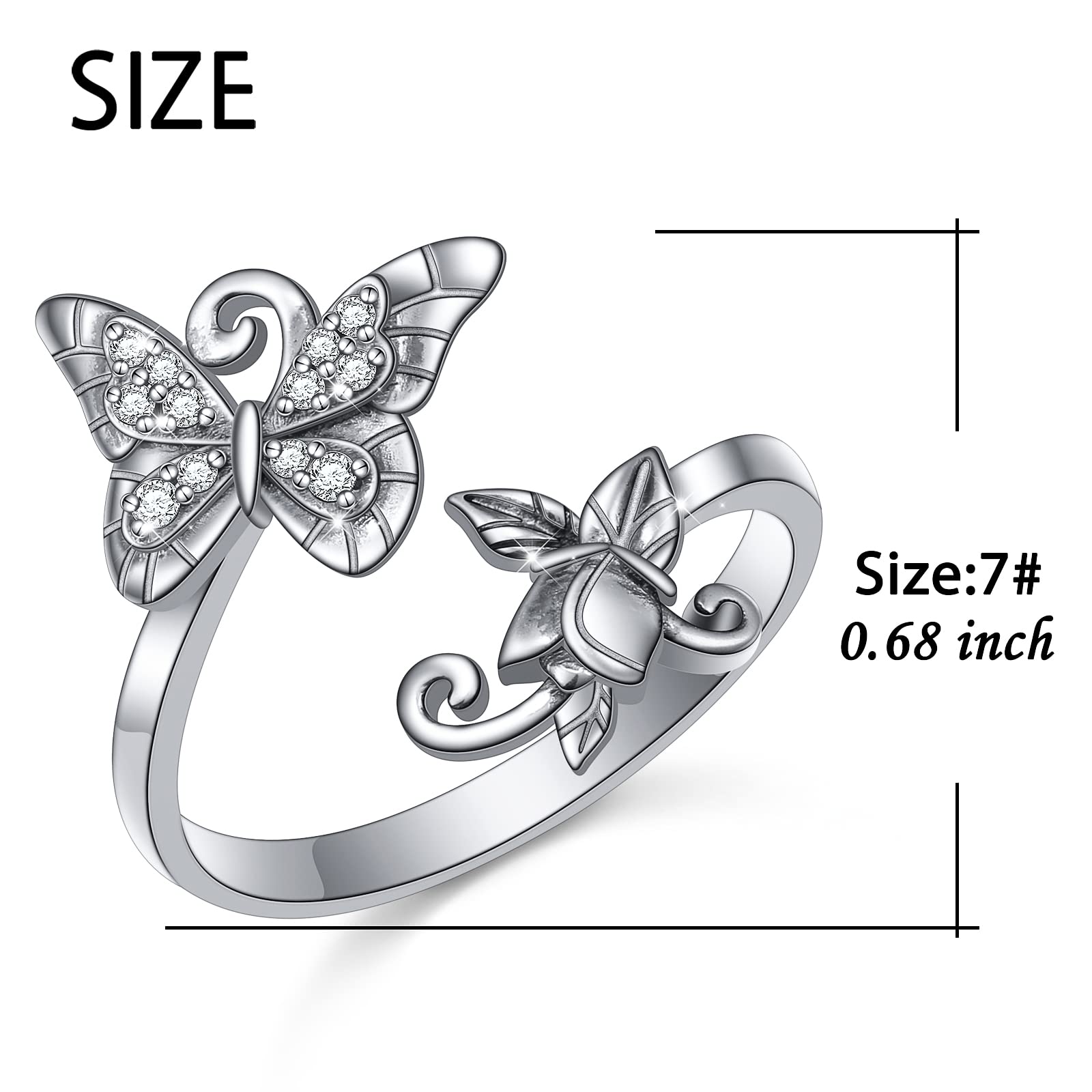 HOOHWE 925 Sterling Silver Butterfly Ring for Women,Adjustable Size,Adjustable Size