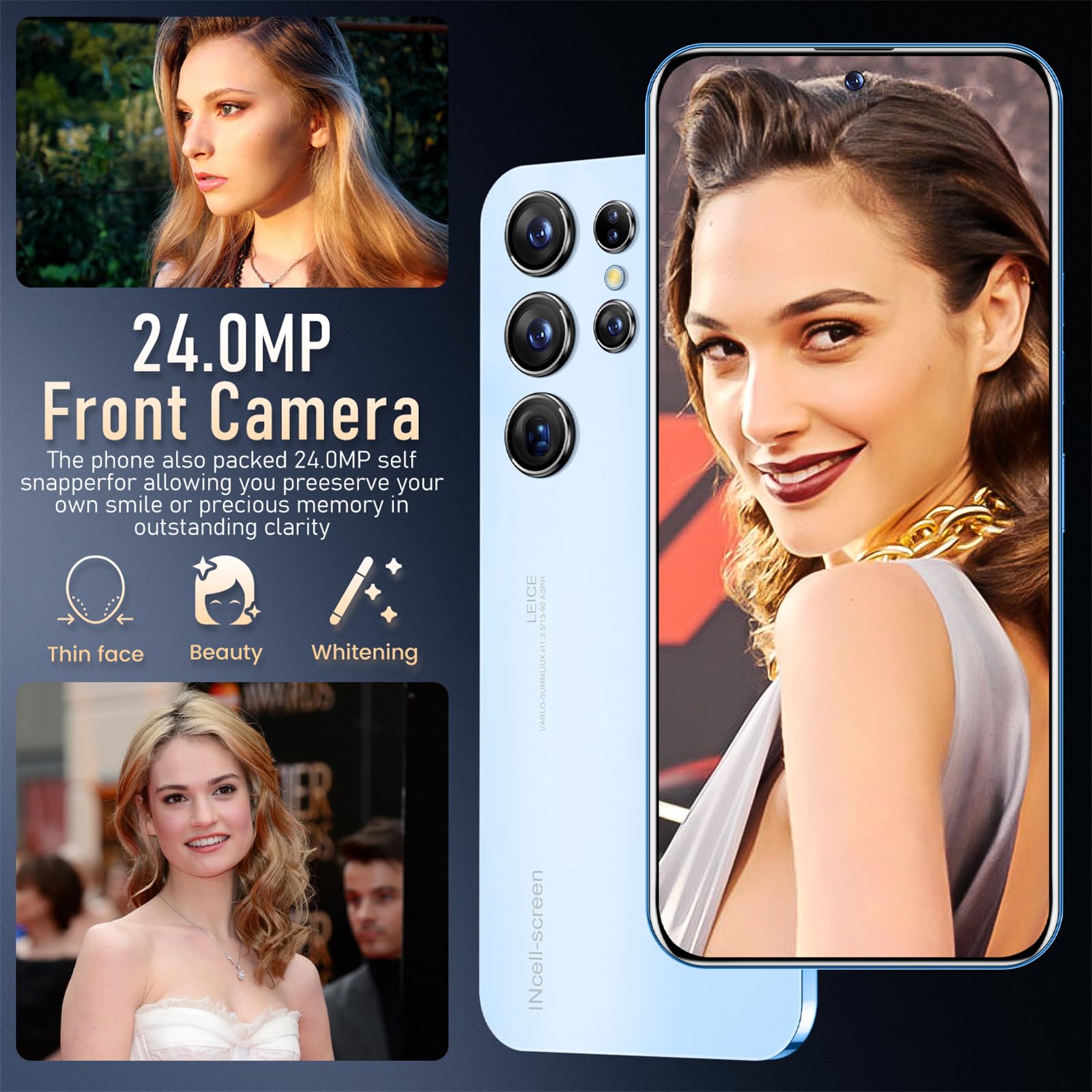 ExAchat 5G Unlocked Cell Phones,Smart Phone with 6.8" HD Screen,8GB+256GB,6800mAh,64MP+24MP Camera,Android Phones with Powerful Qualcomm Chips,Support SIM/Face ID/GPS/Fingerprint Unlock（Blue）