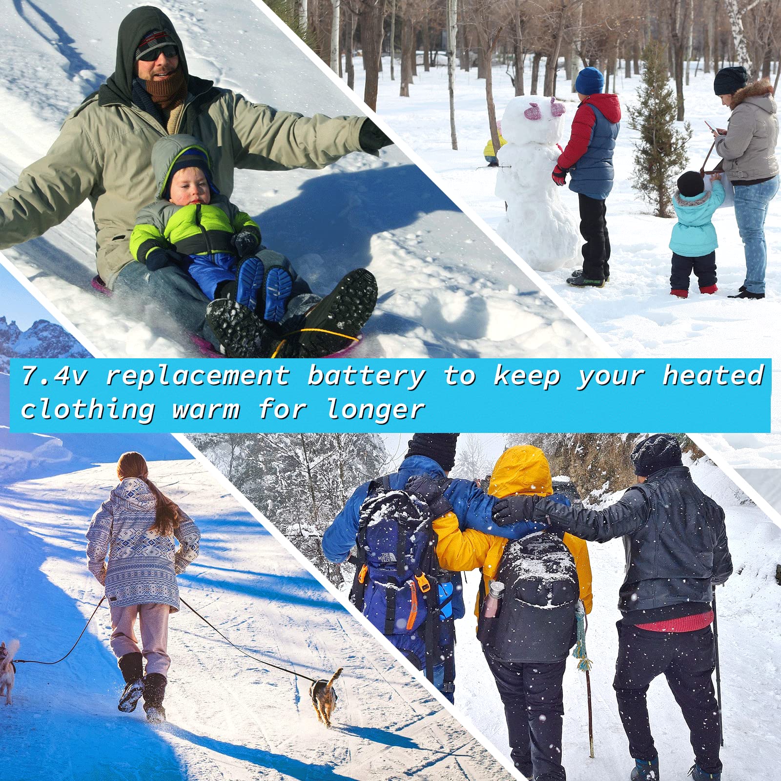 J JINPEI Rechargeable 7.4V 4000mAh Li-ion Batteries, Rechargeable Batteries for Heated Underwear, Heated Sweatershirt (1pcs Included)