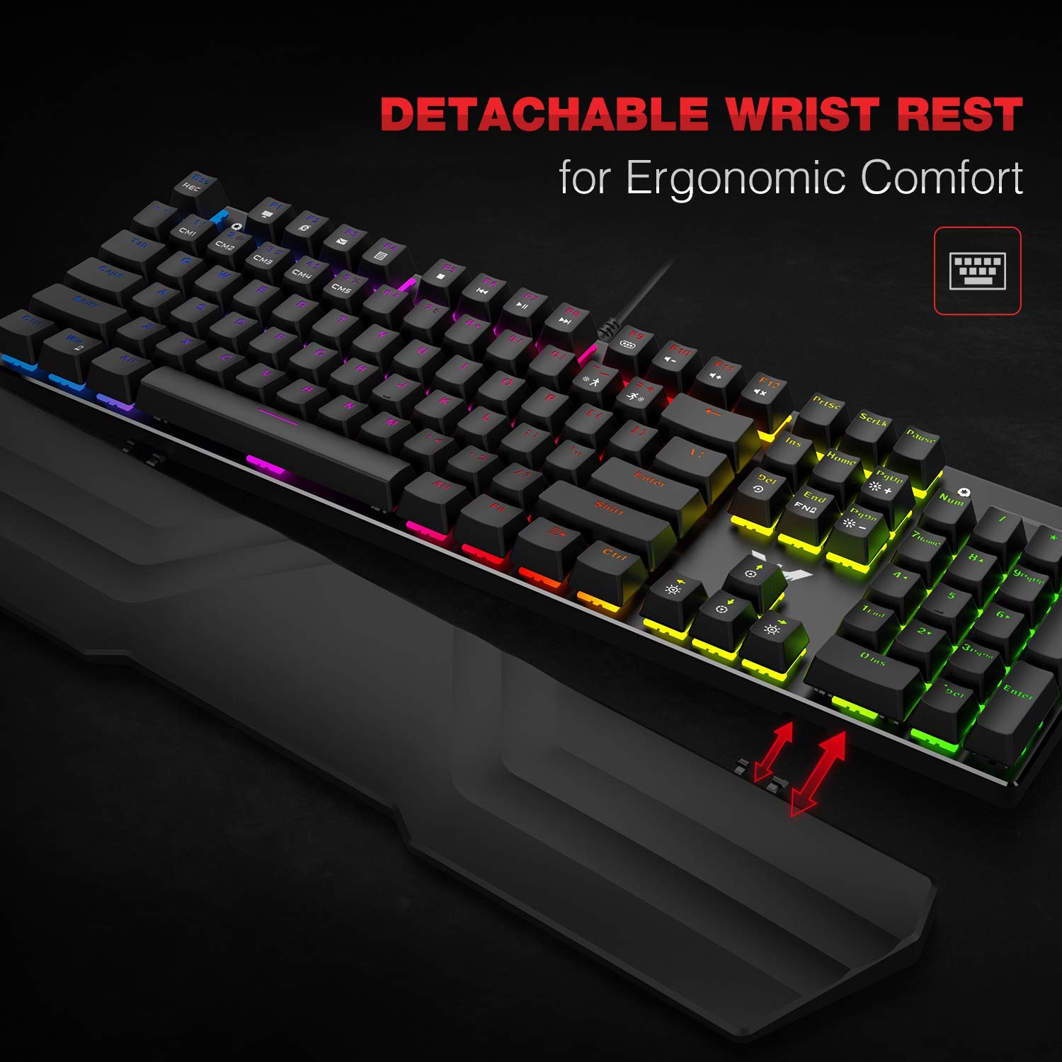 Havit Mechanical Keyboard and Mouse Combo RGB Gaming 104 Keys Blue Switches Wired USB Keyboards with Detachable Wrist Rest, Programmable Gaming Mouse for PC Gamer Computer Desktop (Black) (Renewed)