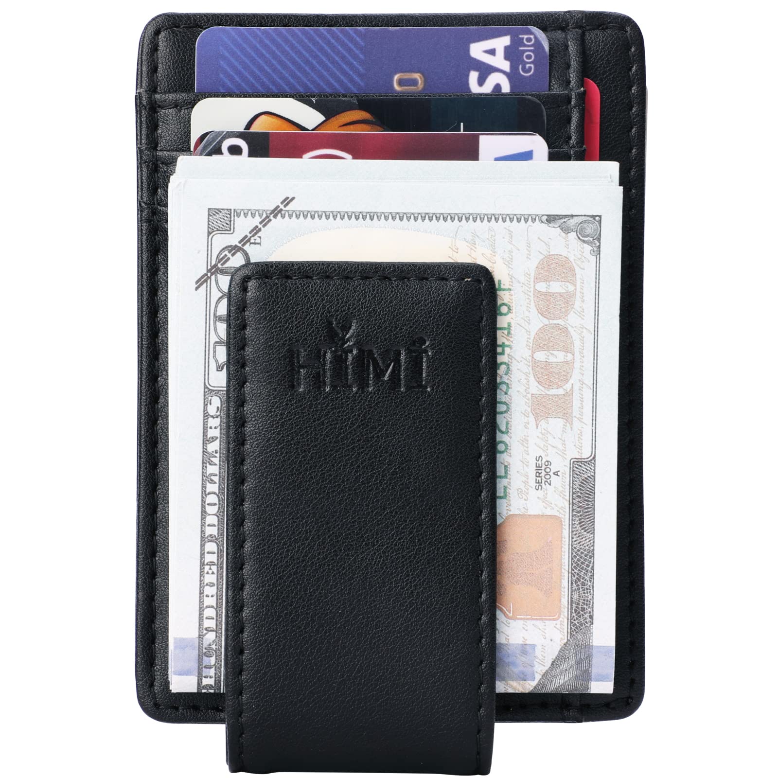 HIMI Money Clip Wallet Mens Minimalist Wallet RFID Blocking Front Pocket Wallet Leather Slim (Black)