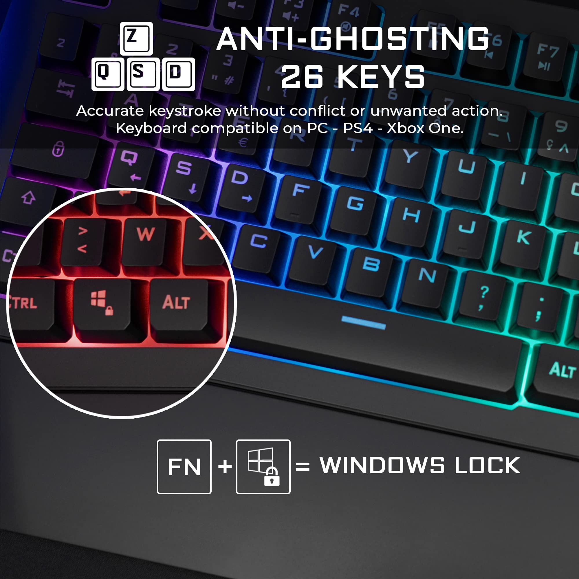 G-LAB Keyz Palladium Wired USB QWERTY Gaming Keyboard - Multicolor RGB LED Backlit Gaming Keyboard, Magnetic Wrist Rest, 26 Anti-ghosting Keys, Durable - PC and Consoles PS5 (Black)