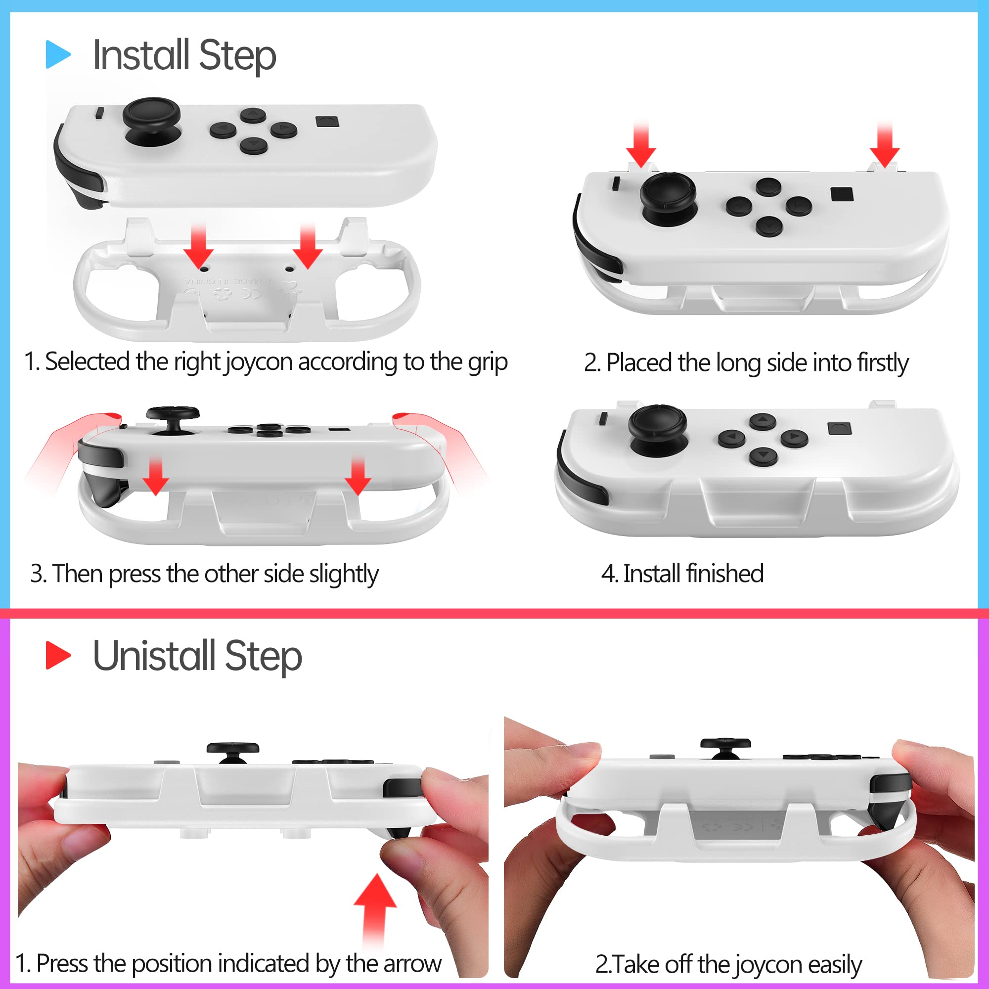 Leyu Smart Switch 2024 Just Dance JoyCon Grip(2 Pack) Party Gift Wrist Strap Boxing Design (Free The Hands,Dance Freely with Rhythm) for Switch Just Dance 2023 2022 2021 2020 2019 White