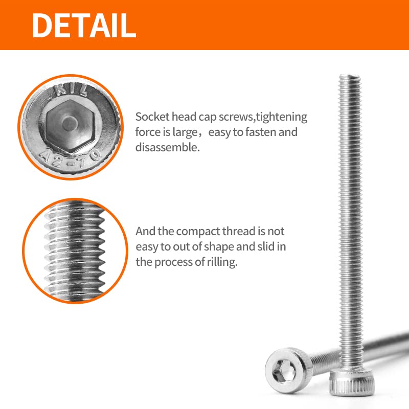 NIULUNBAO M3 x 30mm 35mm 40mm 45mm 50mm Hex Socket Head Cap Screws Bolts, 304 Stainless Steel, Metric Machine Fully Threaded, Bright Finish, Allen Hex Drive, Assortment Kit 100PCS