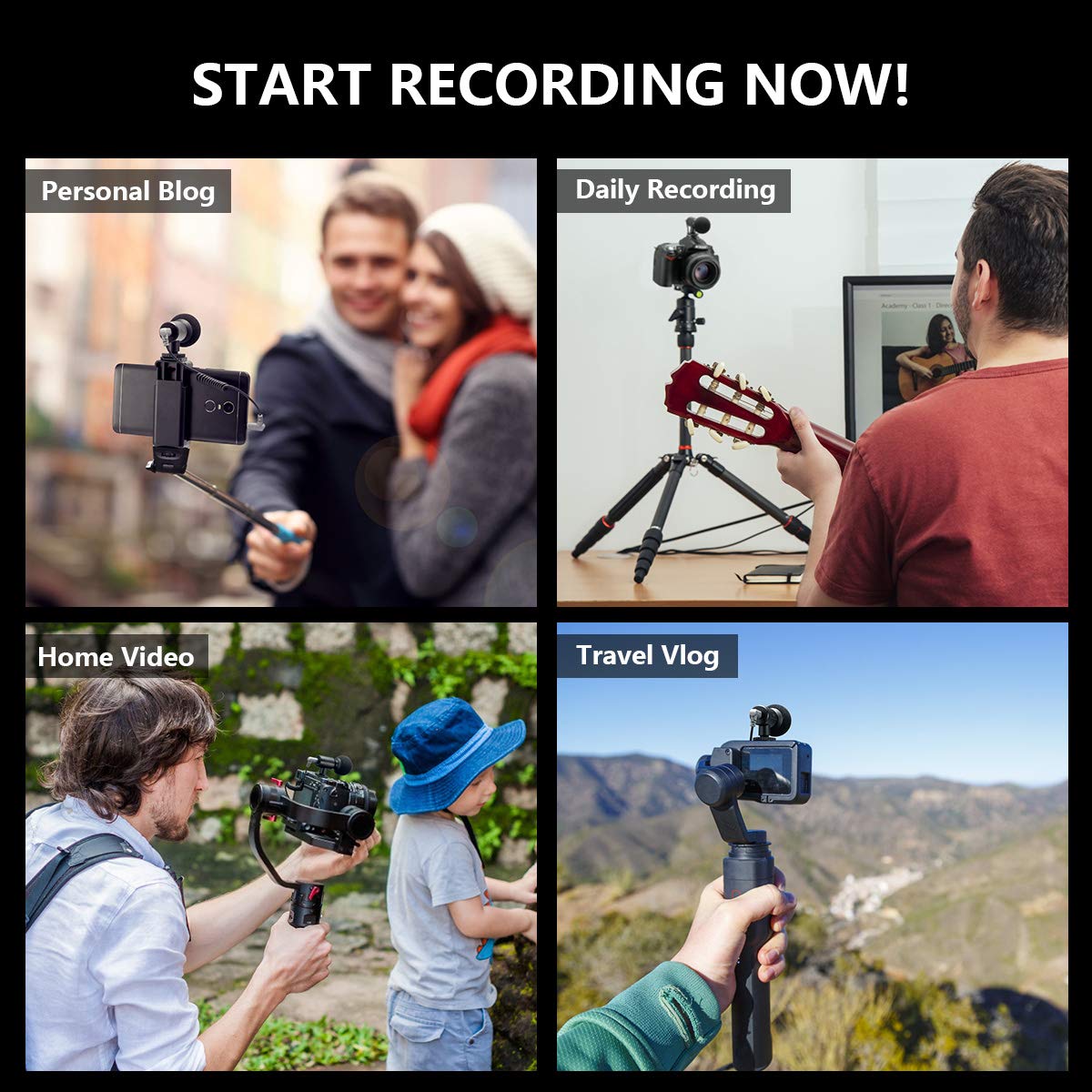 Frunsi Camera Microphone, Video Microphone for Gopro DSLR Canon Nikon Panasonic Sony Smartphone Vlogging, YouTube, Interview